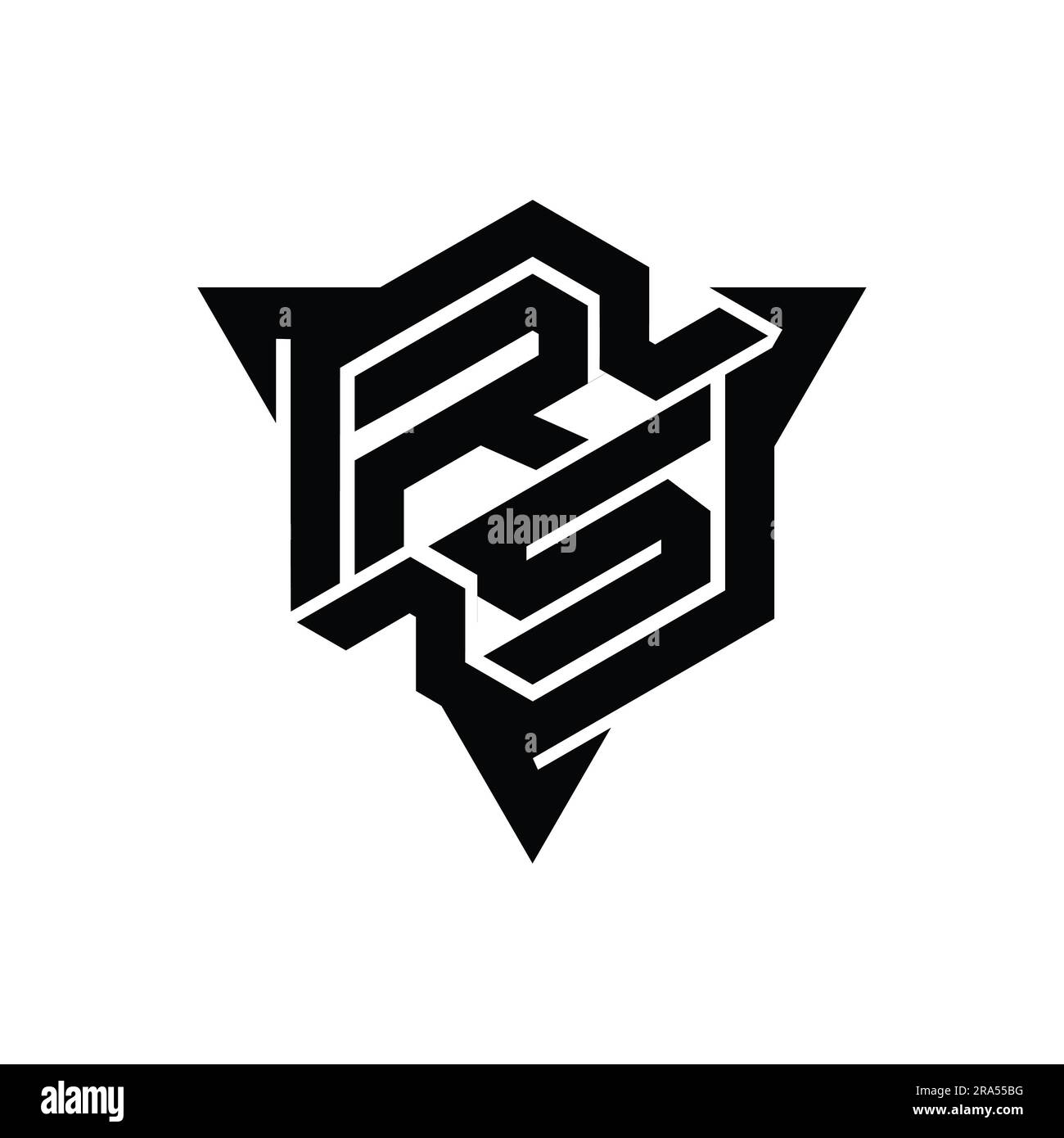 RS Letter Logo monogram hexagon shape with triangle outline gaming ...