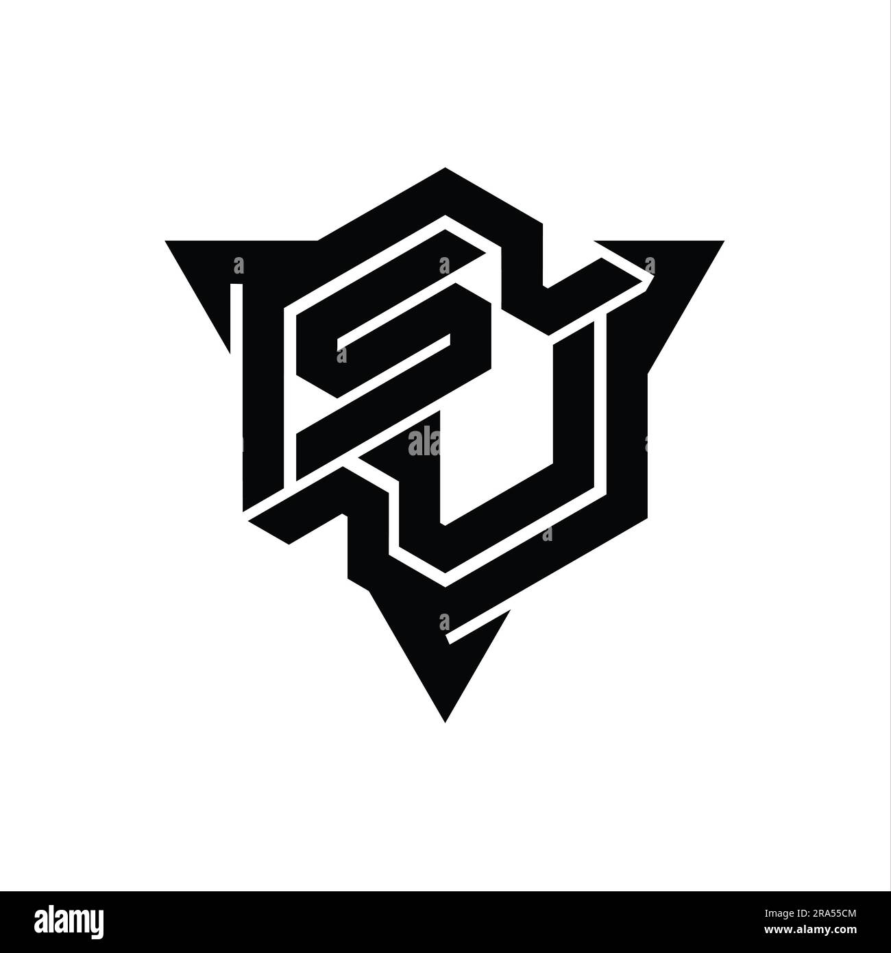 SU Letter Logo monogram hexagon shape with triangle outline gaming style design template Stock ...