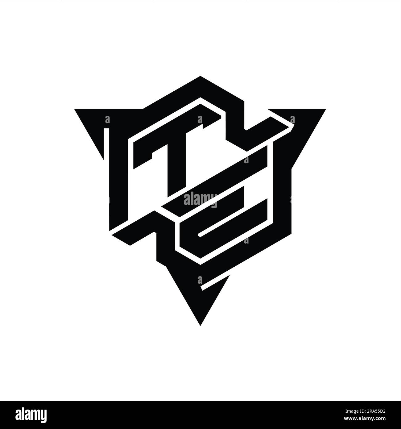TE Letter Logo monogram hexagon shape with triangle outline gaming ...