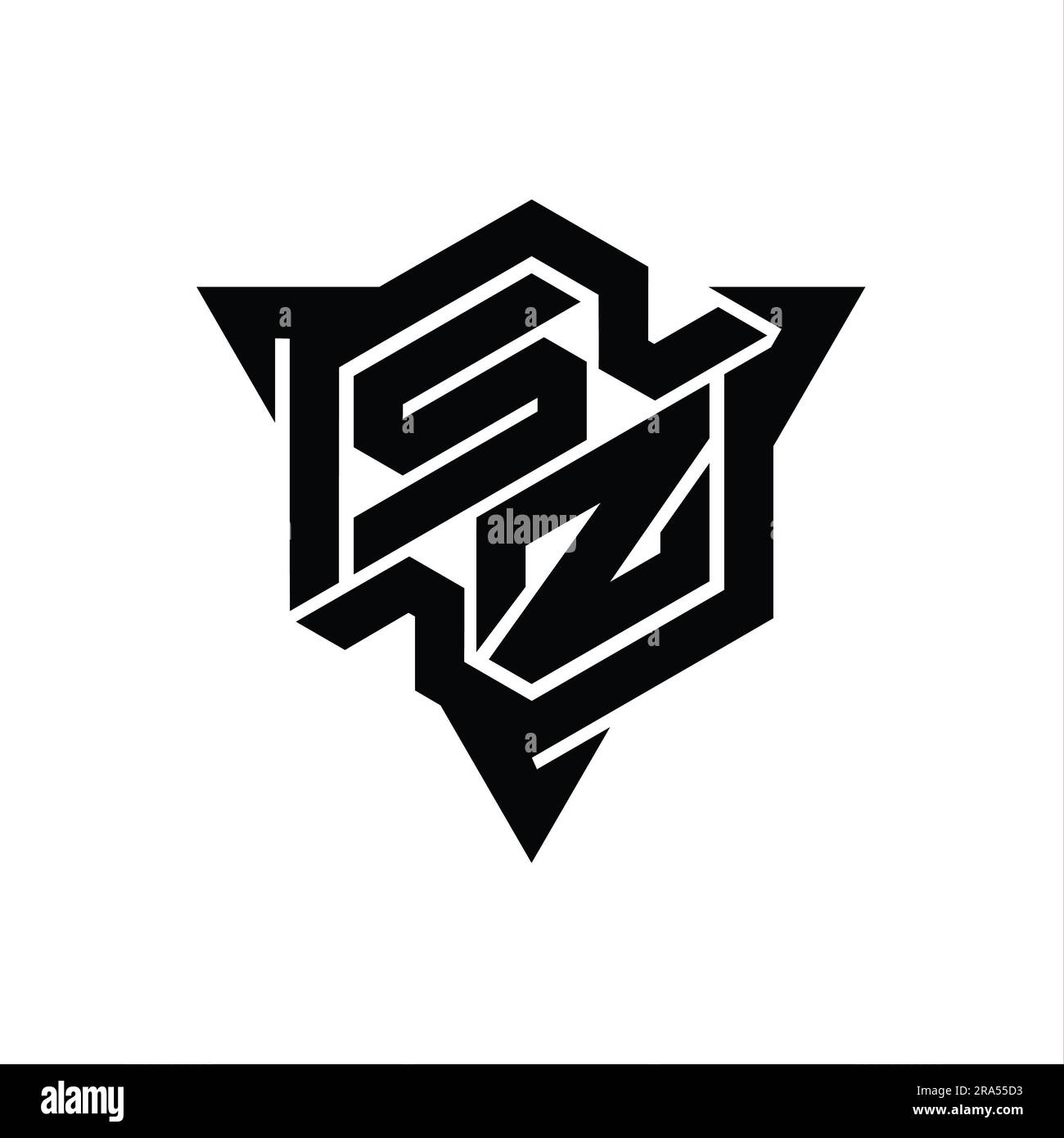 SZ Letter Logo monogram hexagon shape with triangle outline gaming style design template Stock ...