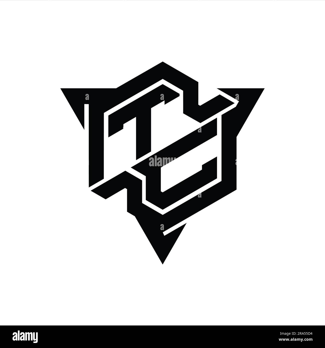 TC Letter Logo monogram hexagon shape with triangle outline gaming ...