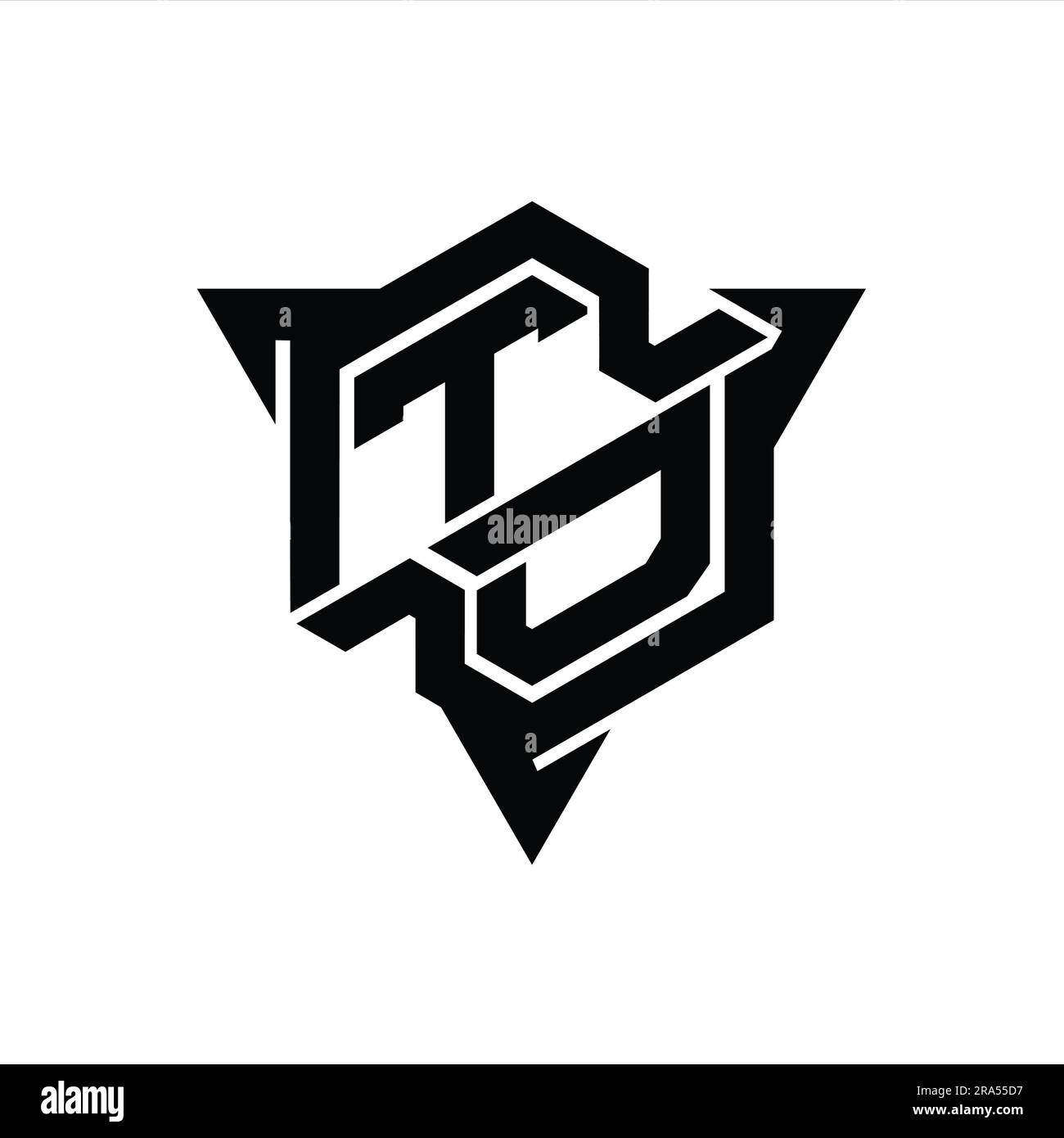 TD Letter Logo monogram hexagon shape with triangle outline gaming ...