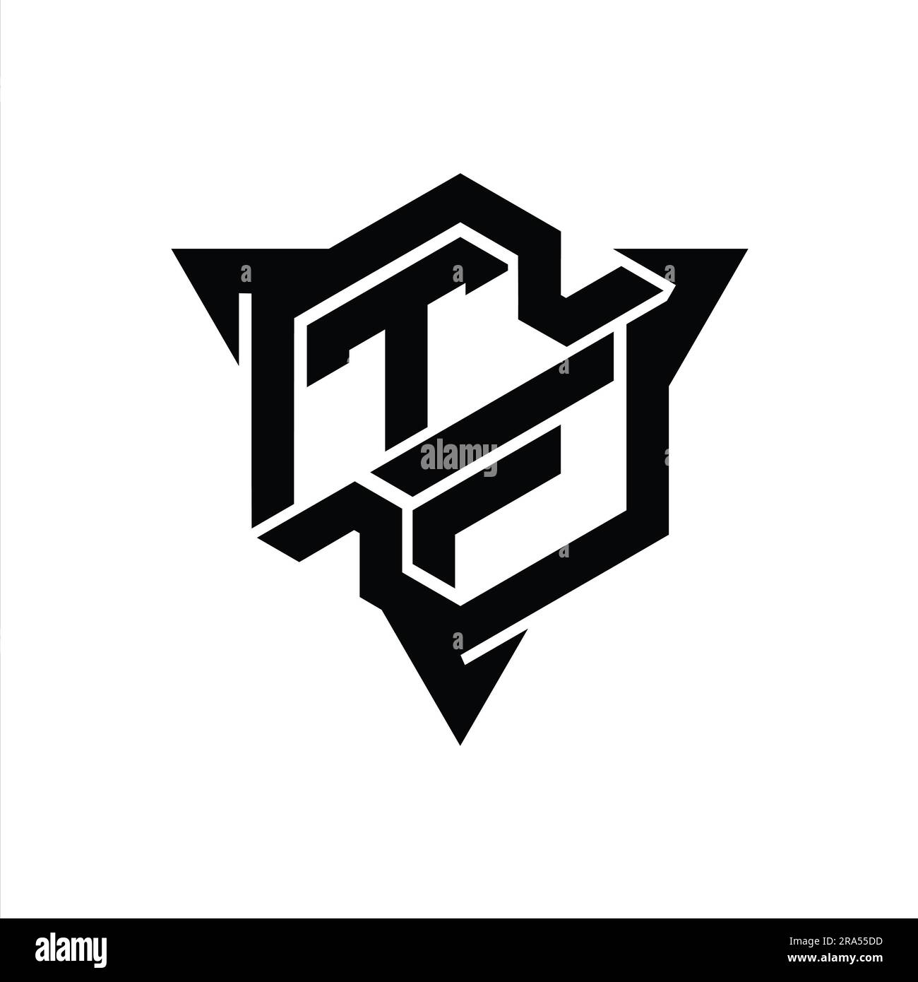 TF Letter Logo monogram hexagon shape with triangle outline gaming style design template Stock ...