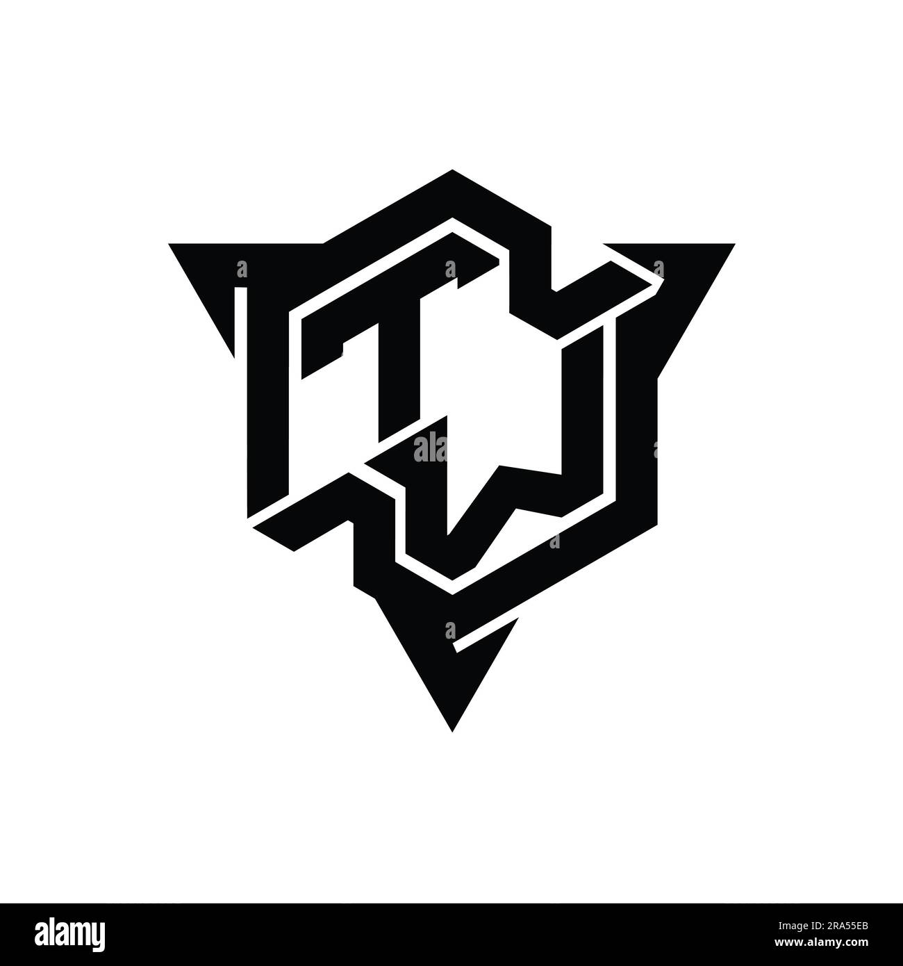 TW Letter Logo monogram hexagon shape with triangle outline gaming ...