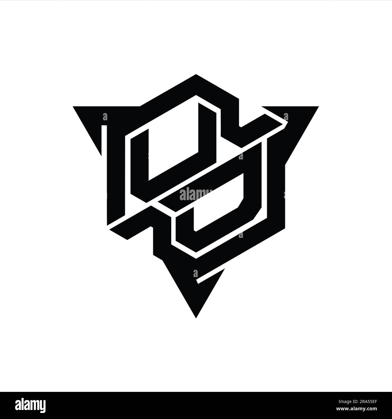 UD Letter Logo monogram hexagon shape with triangle outline gaming style design template Stock ...