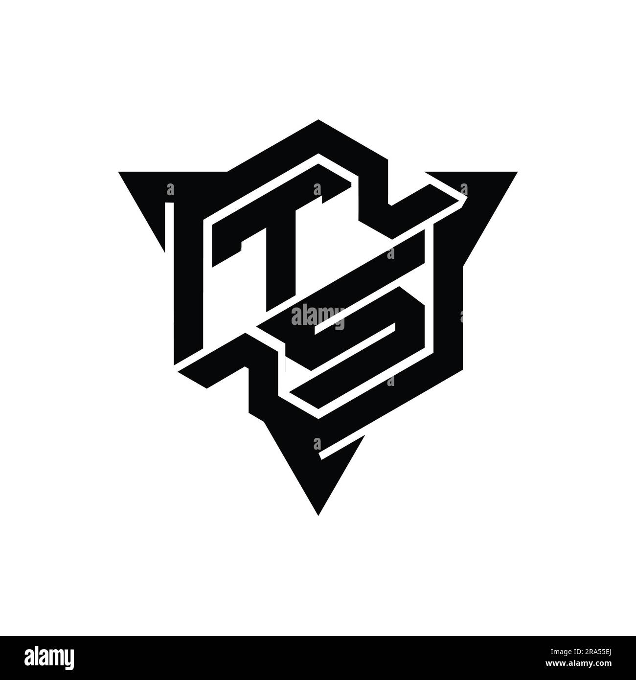 TS Letter Logo monogram hexagon shape with triangle outline gaming style design template Stock ...