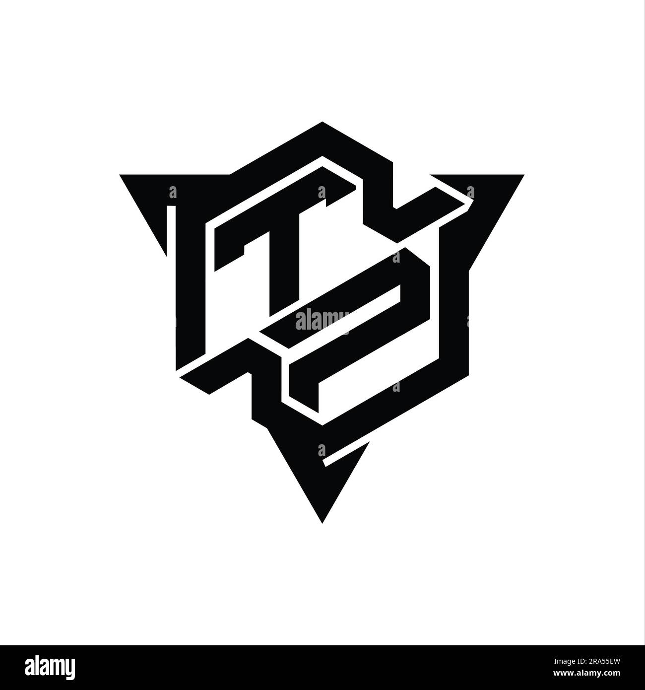 TP Letter Logo monogram hexagon shape with triangle outline gaming style design template Stock ...