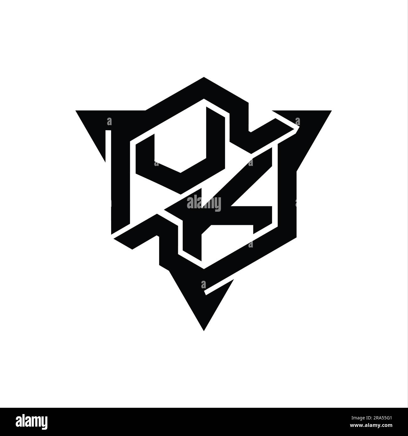 VK Letter Logo monogram hexagon shape with triangle outline gaming ...