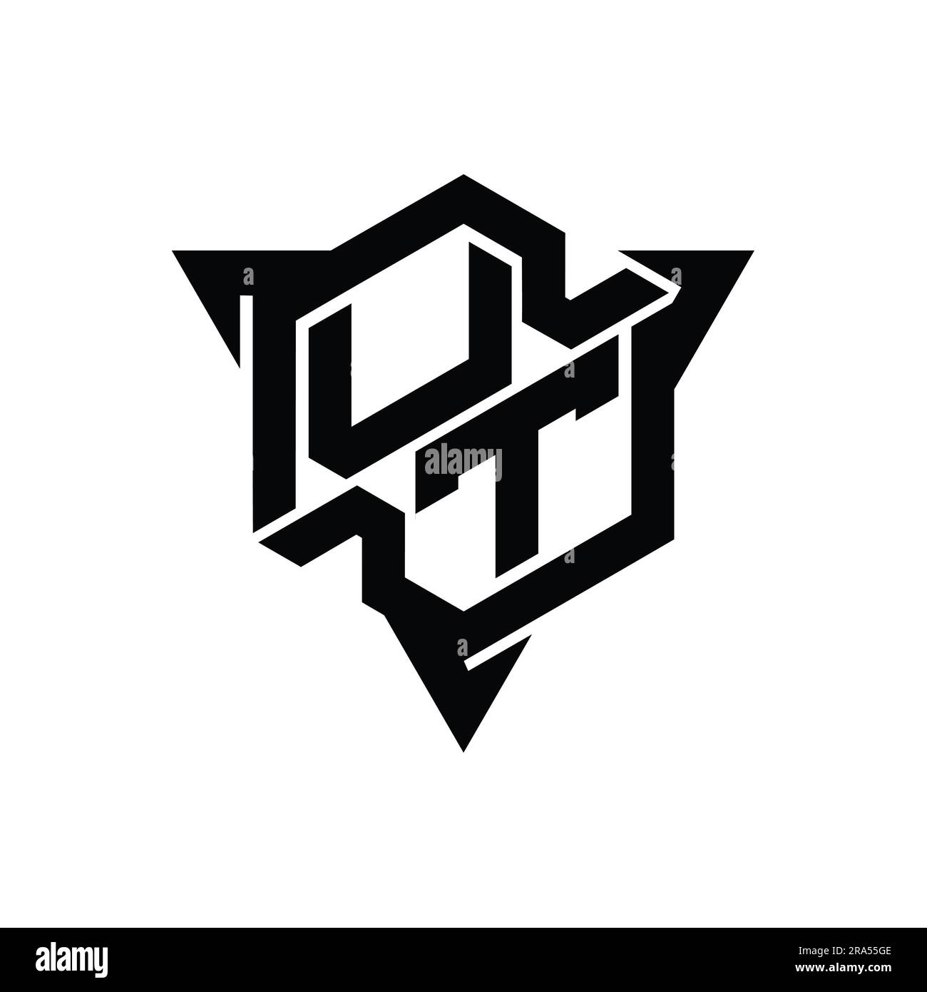 UT Letter Logo monogram hexagon shape with triangle outline gaming ...