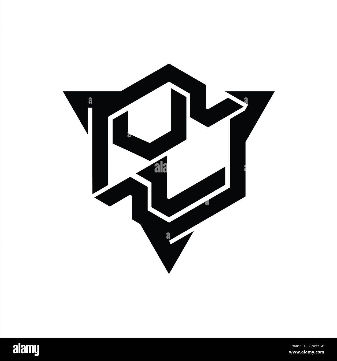 VL Letter Logo monogram hexagon shape with triangle outline gaming style design template Stock ...