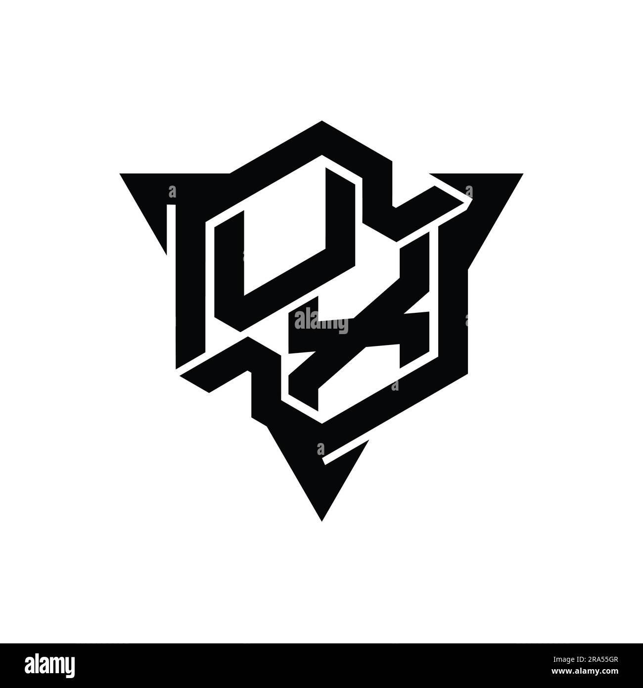 UX Letter Logo monogram hexagon shape with triangle outline gaming style design template Stock ...