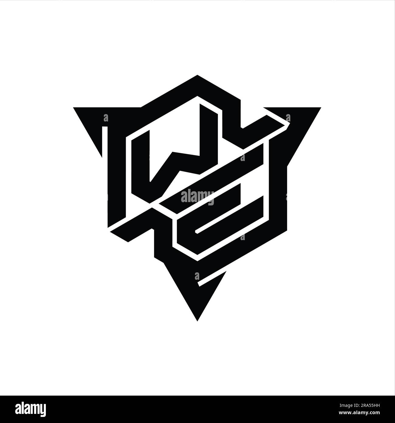 WE Letter Logo monogram hexagon shape with triangle outline gaming ...