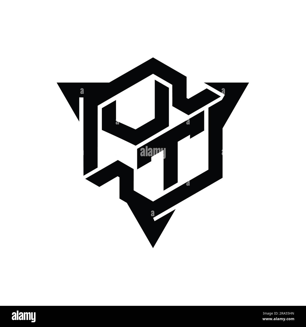 VT Letter Logo monogram hexagon shape with triangle outline gaming ...