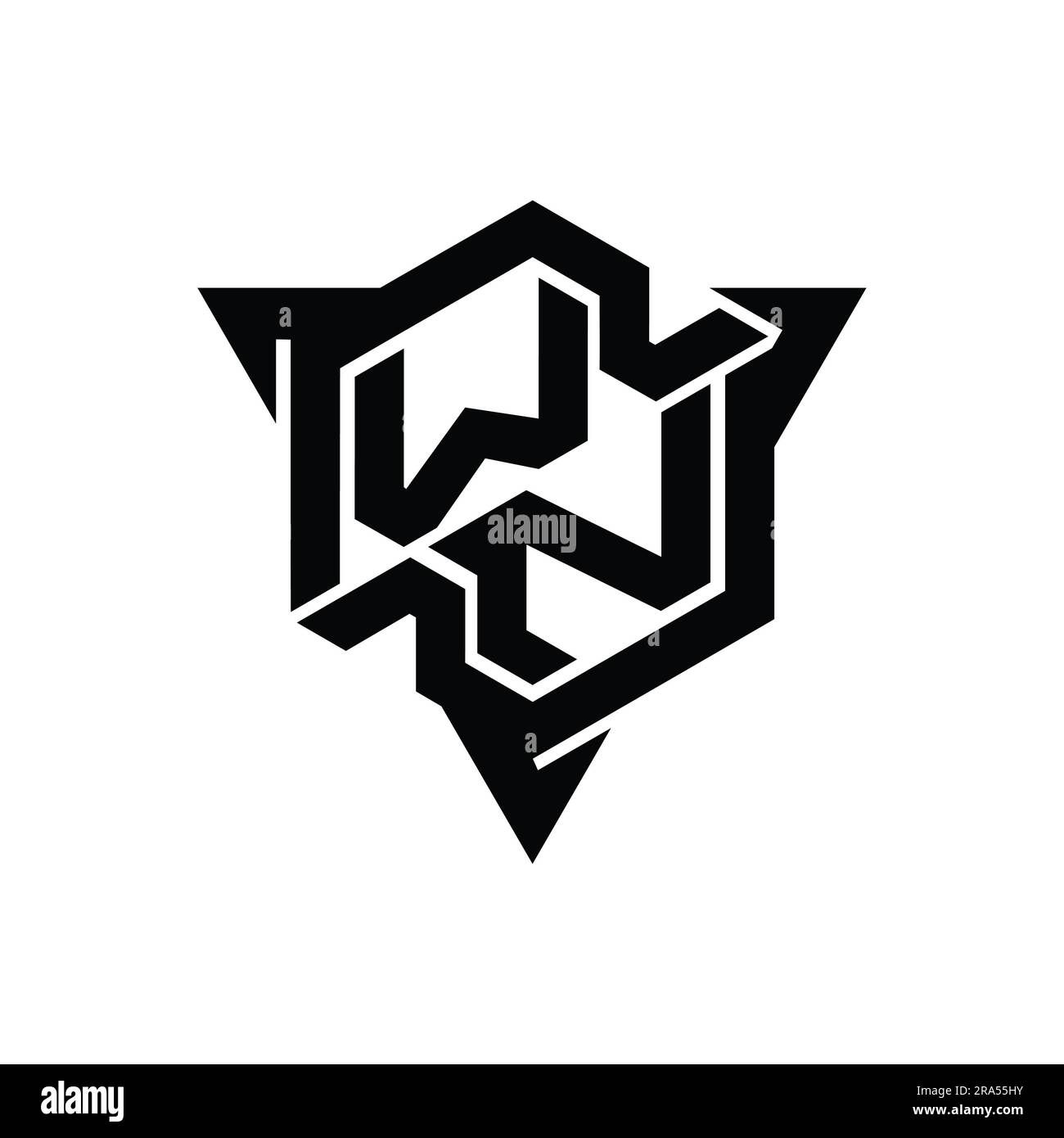 WN Letter Logo monogram hexagon shape with triangle outline gaming ...