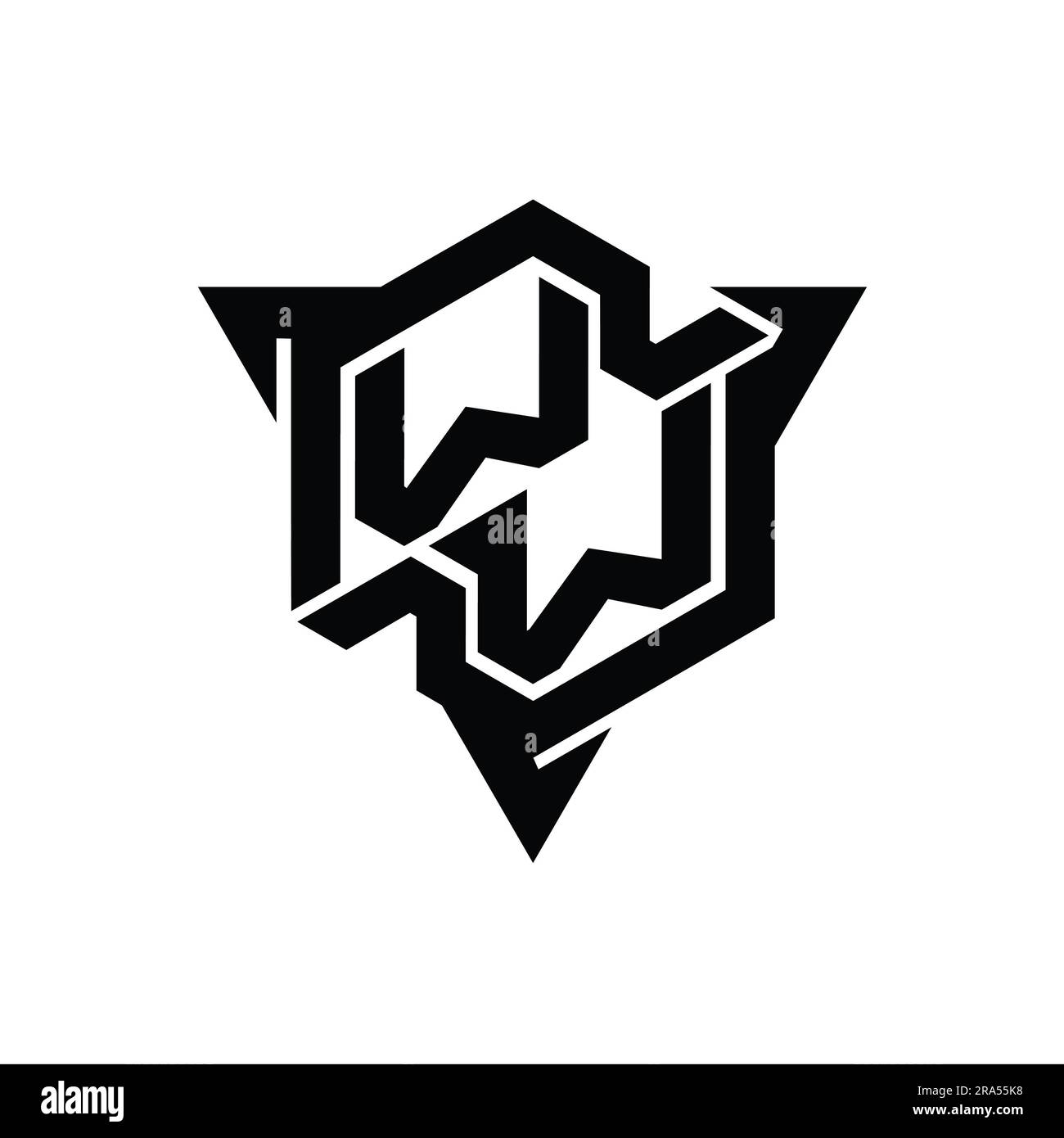 WW Letter Logo monogram hexagon shape with triangle outline gaming style design template Stock ...