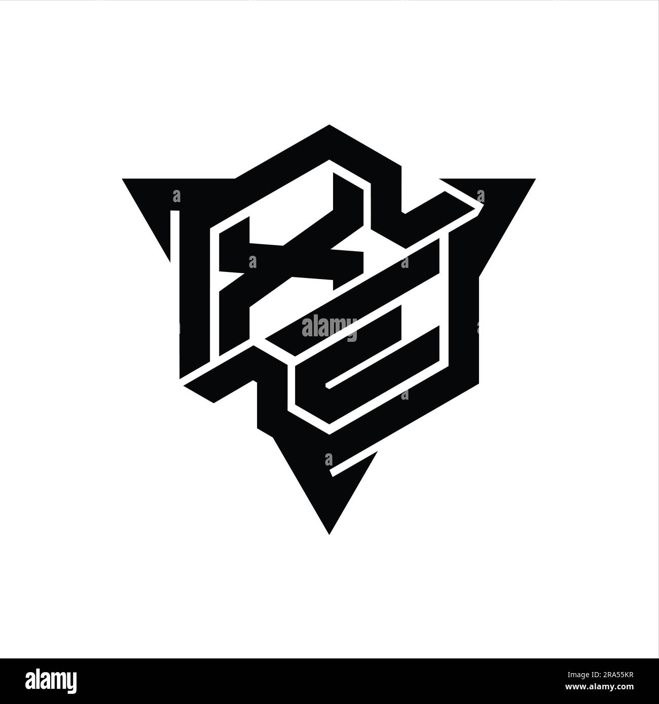 XE Letter Logo monogram hexagon shape with triangle outline gaming style design template Stock ...
