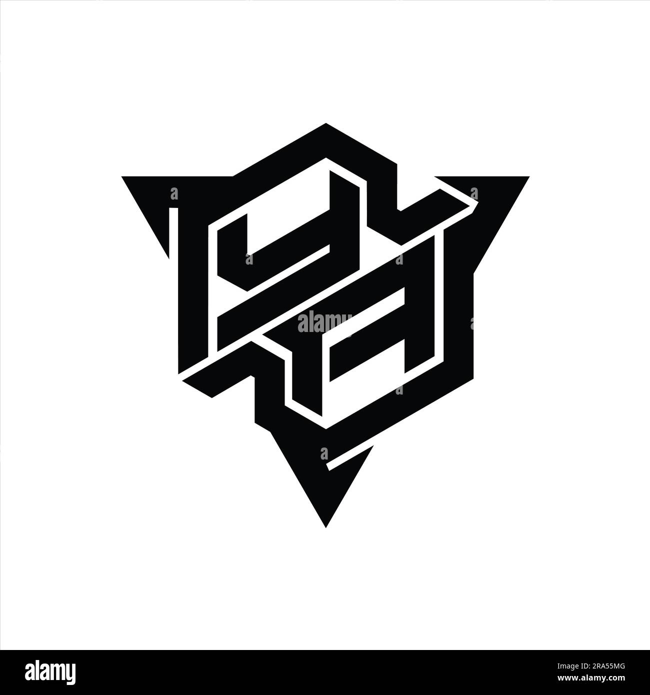 YA Letter Logo monogram hexagon shape with triangle outline gaming style design template Stock ...