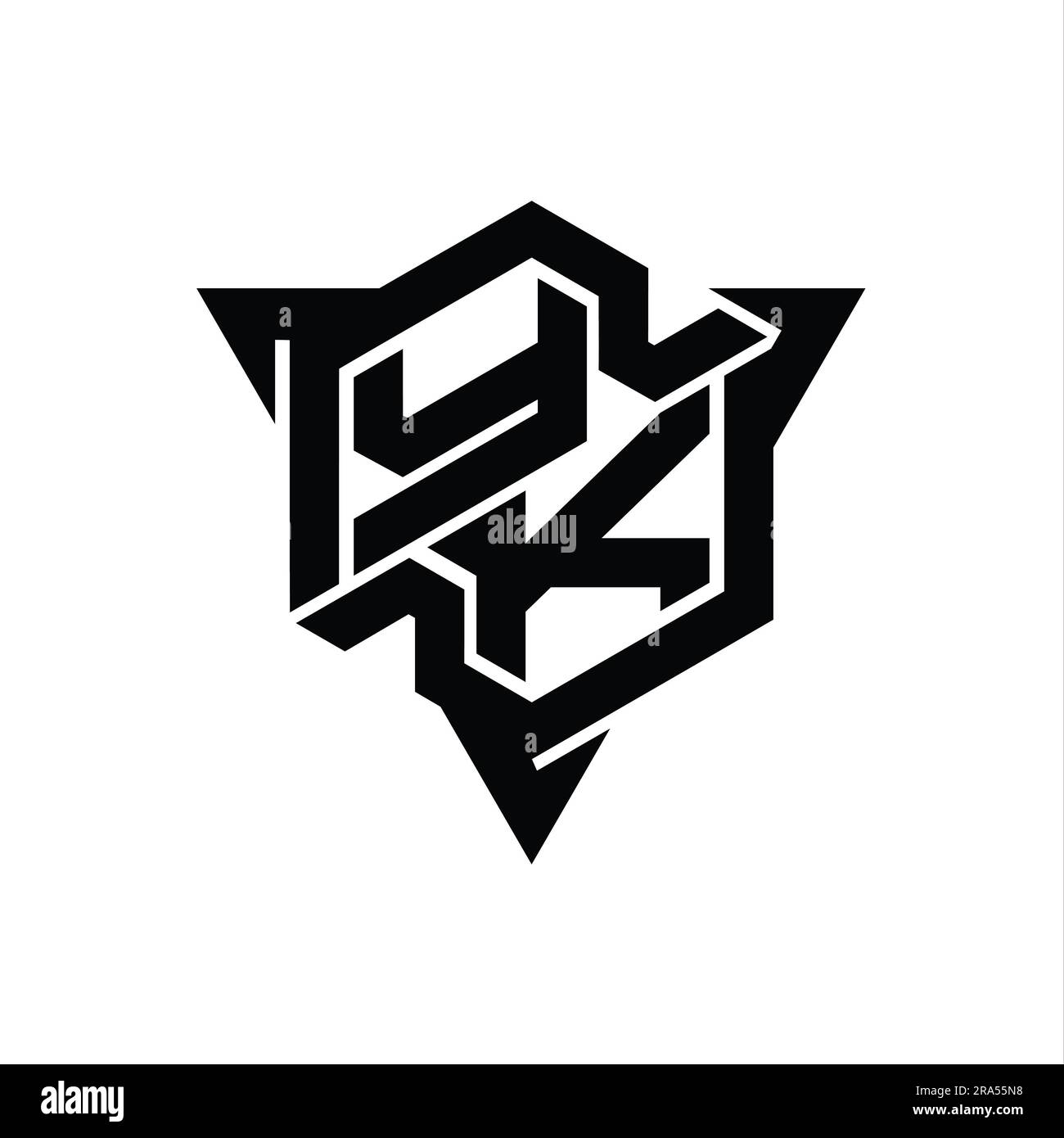 YK Letter Logo monogram hexagon shape with triangle outline gaming ...