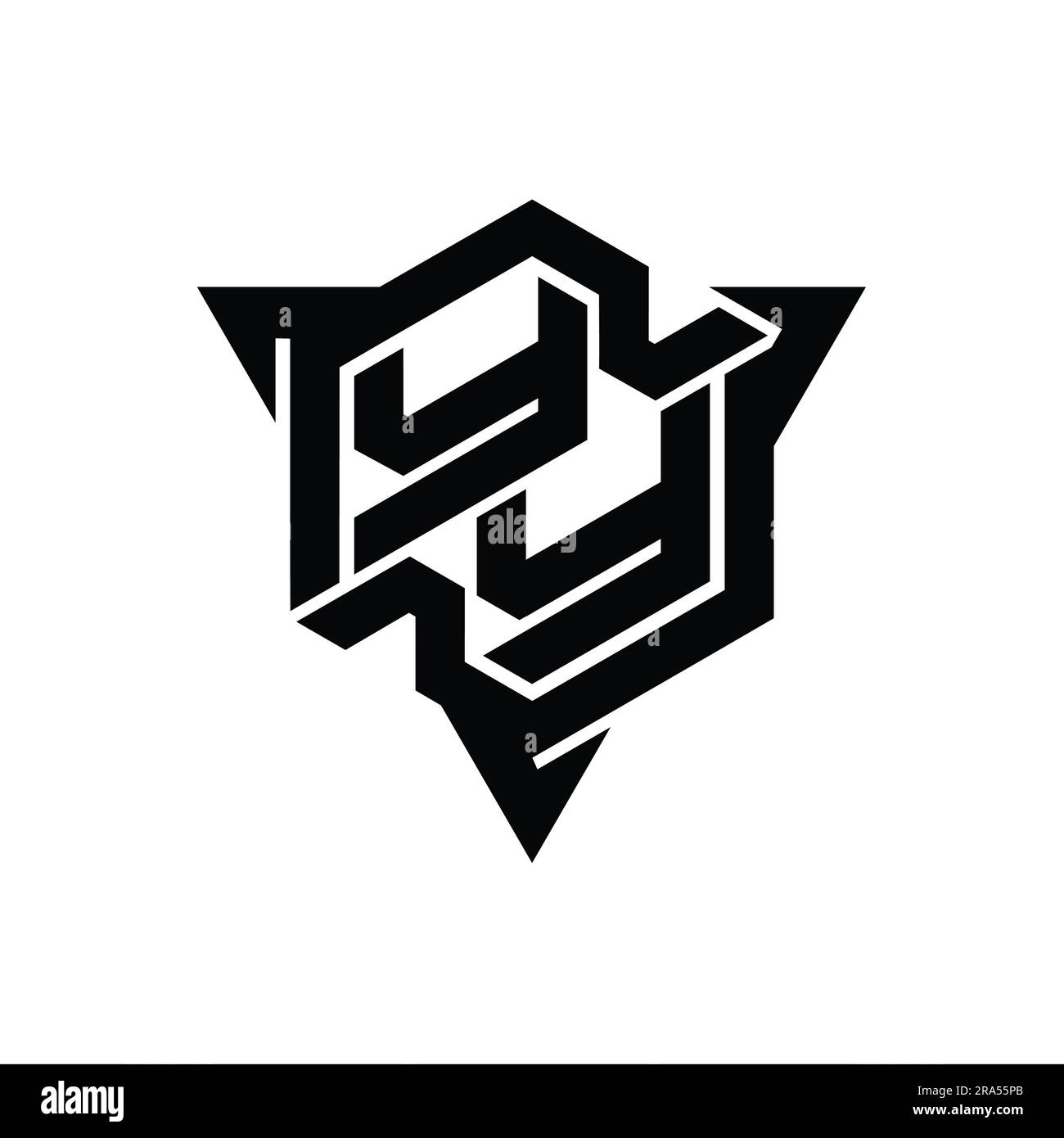 YY Letter Logo monogram hexagon shape with triangle outline gaming style design template Stock ...