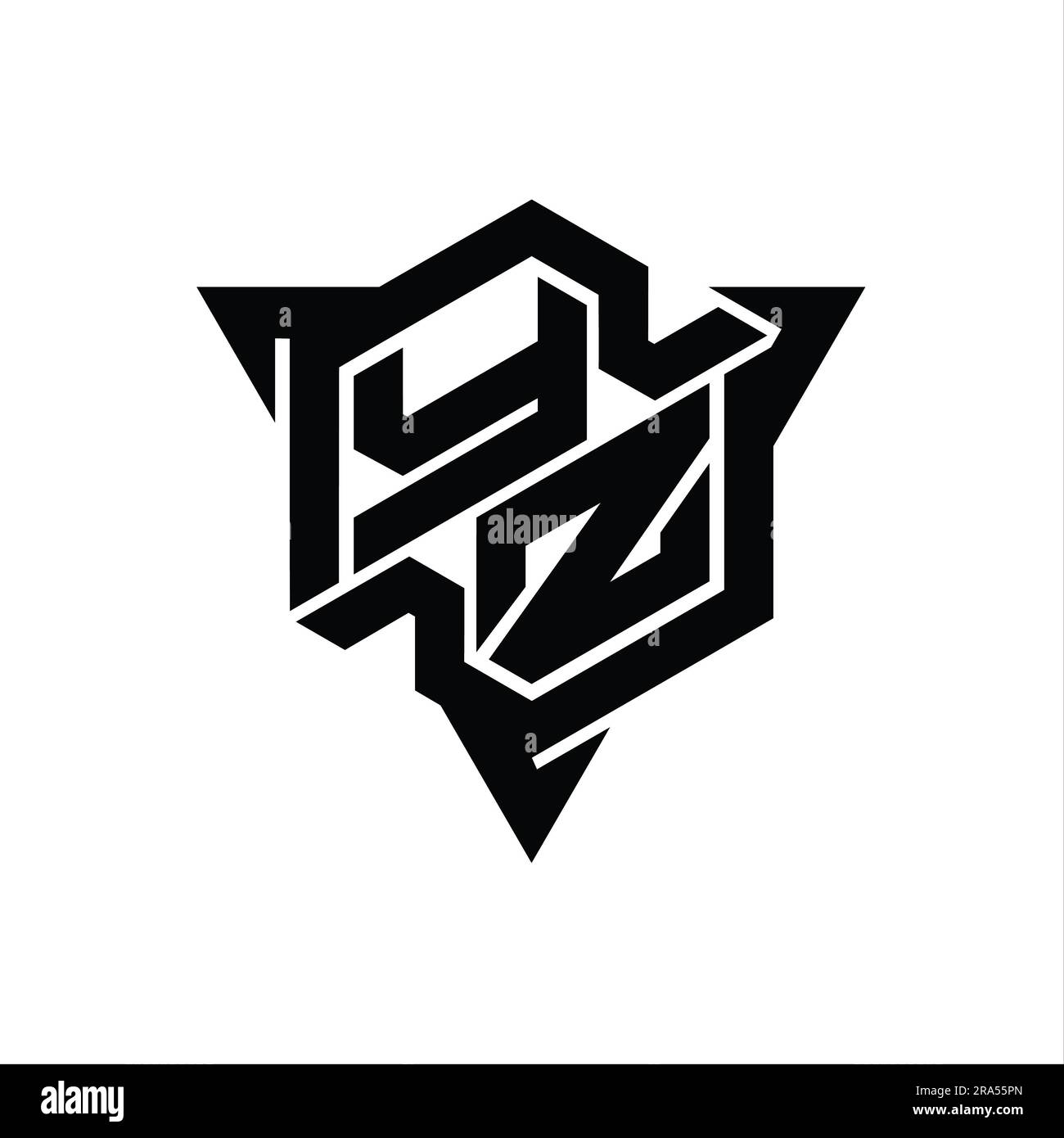 YZ Letter Logo monogram hexagon shape with triangle outline gaming style design template Stock ...