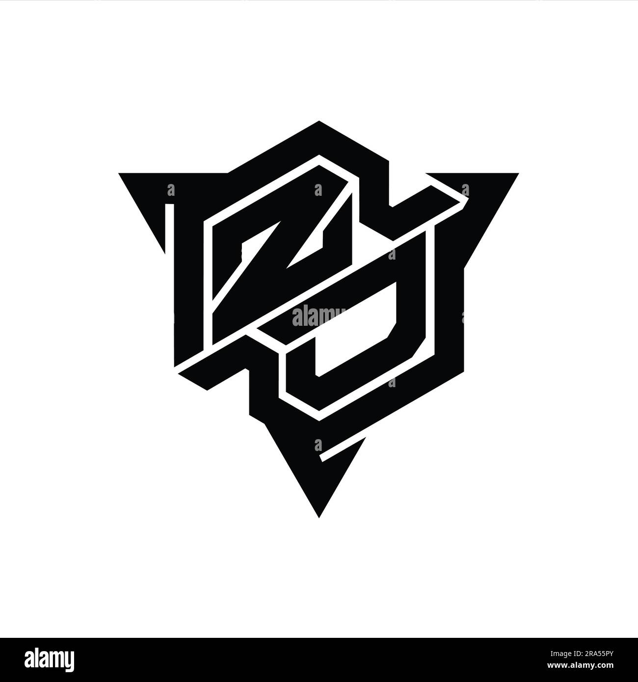 ZD Letter Logo monogram hexagon shape with triangle outline gaming style design template Stock ...