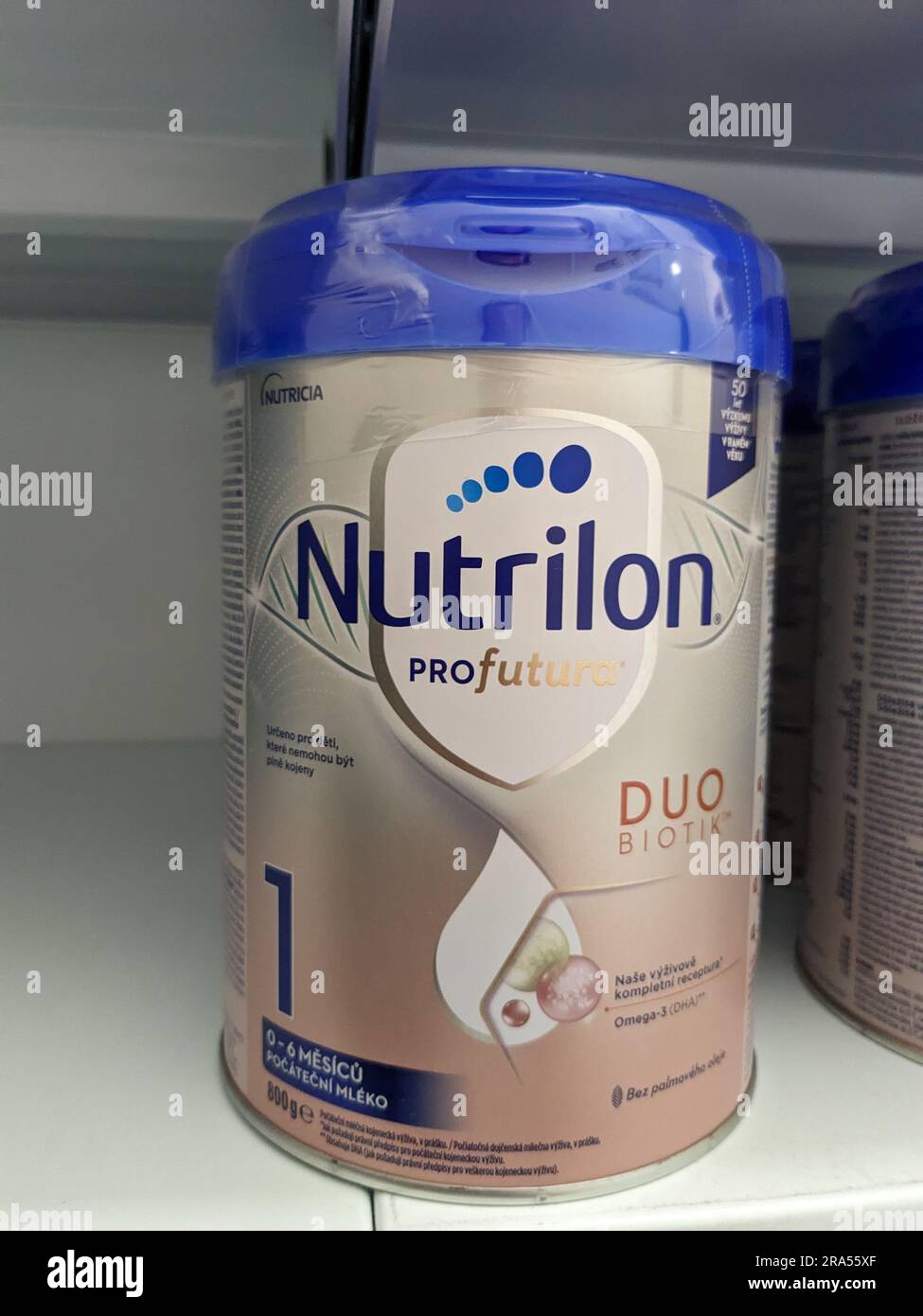 Nutrilon infant milk displayed on the shelves in a pharmacy,baby ...