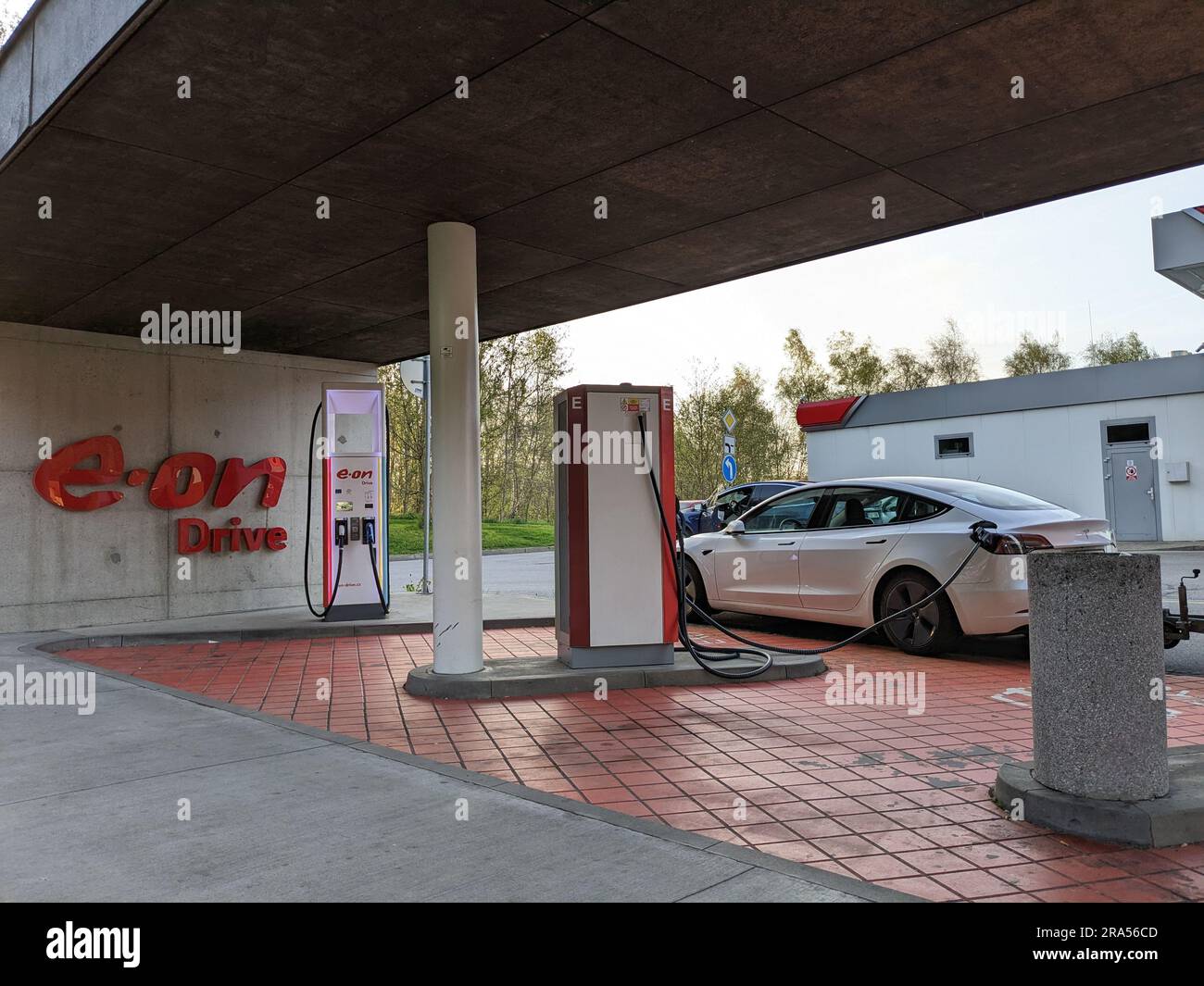 Humpolec, CZECH REPUBLIC - May 16 , 2023: Tesla charging stations are ...
