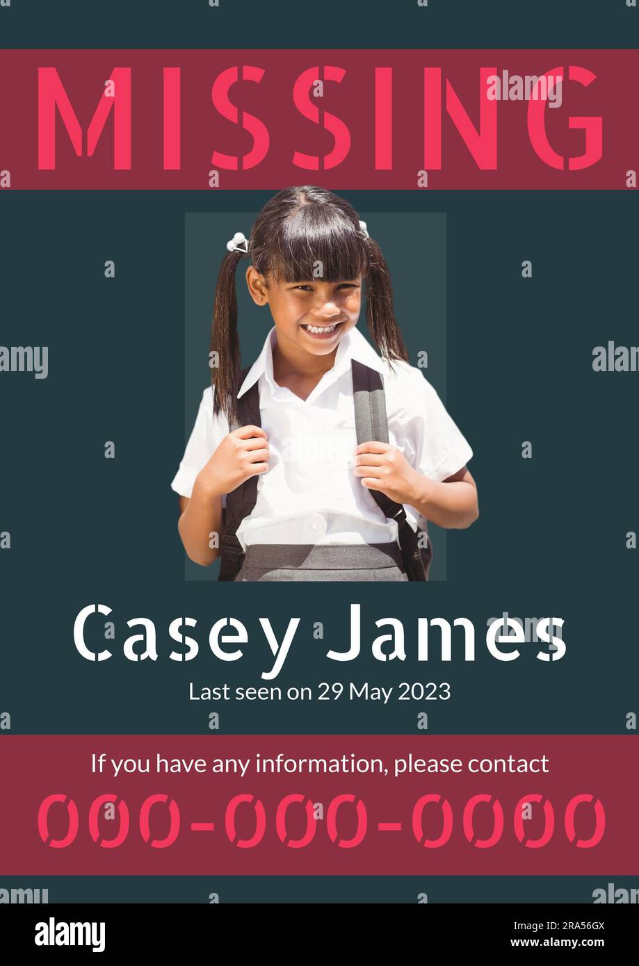 Composite of missing poster of biracial teenage girl, casey james with her information and ...