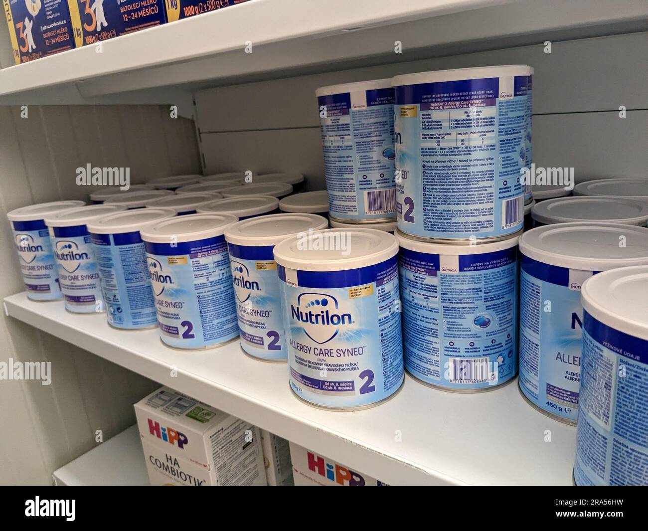 Nutrilon infant milk displayed on the shelves in a pharmacy,baby ...