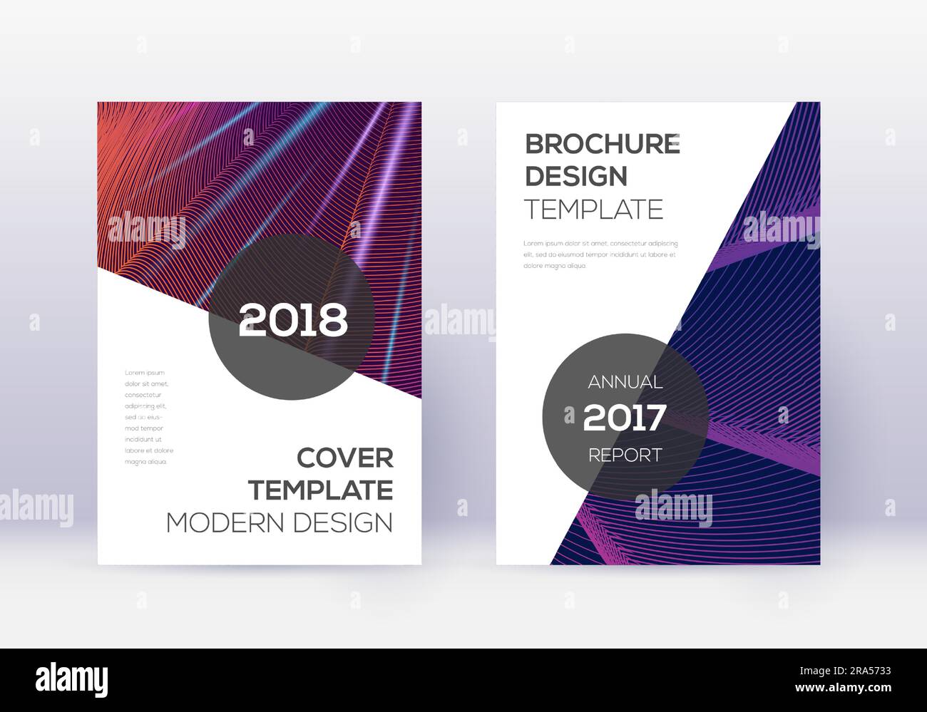Modern cover design template set. Violet abstract lines on dark ...