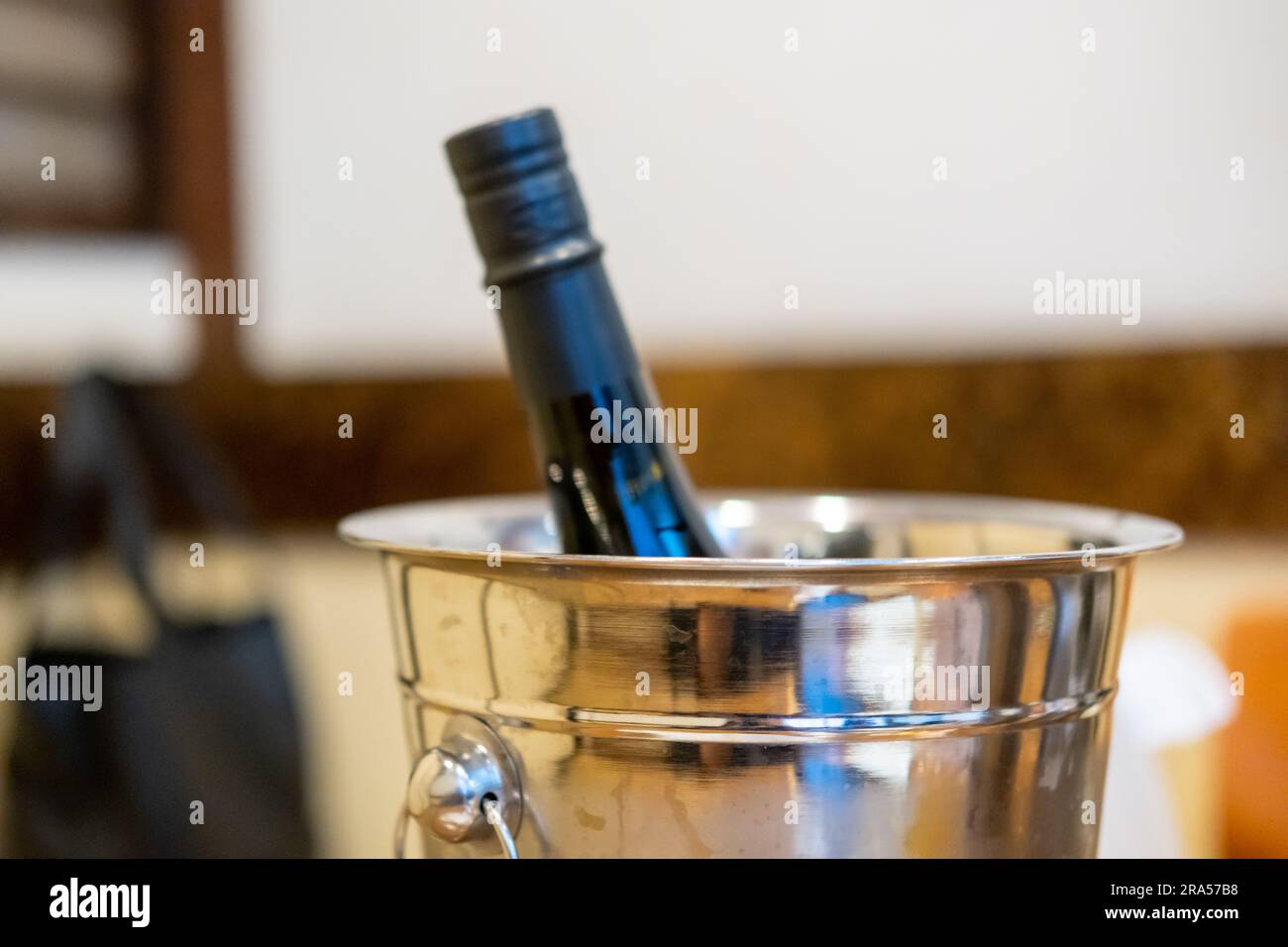 A bottle of Sake, a Japanese rice wine chilled in the ice bucket Stock ...