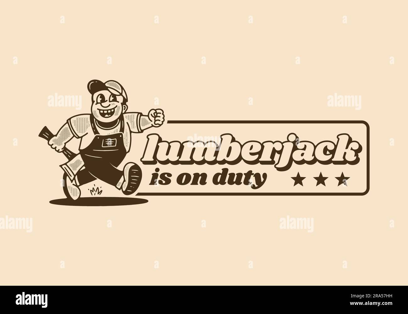 Mascot character design of running lumberjack holding ax, drawing in ...