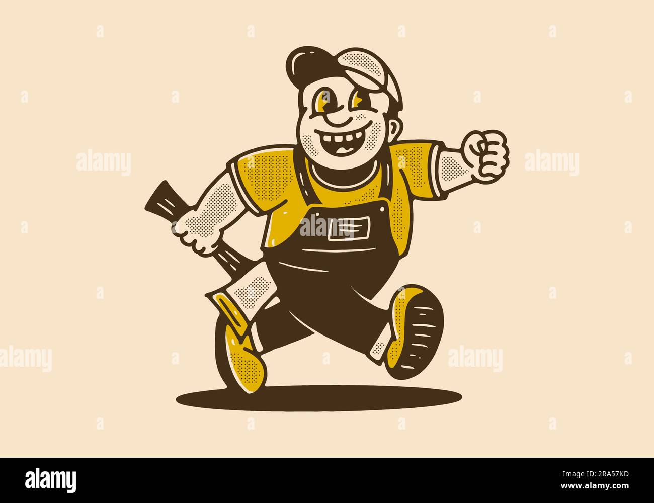 Mascot character design of running fat lumberjack holding ax, drawing ...