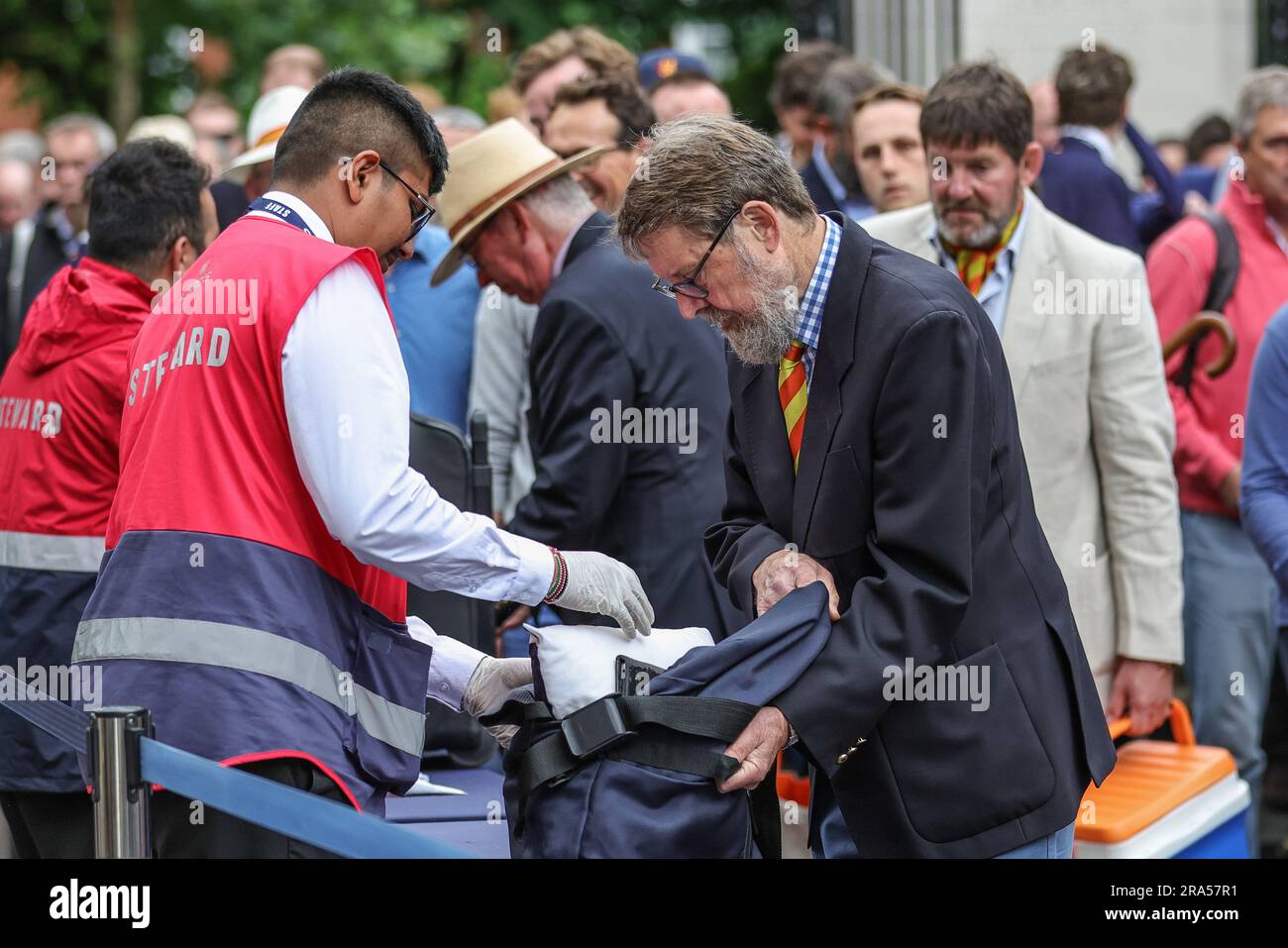 Bag checks are in place as attendees enter Lords during the LV ...