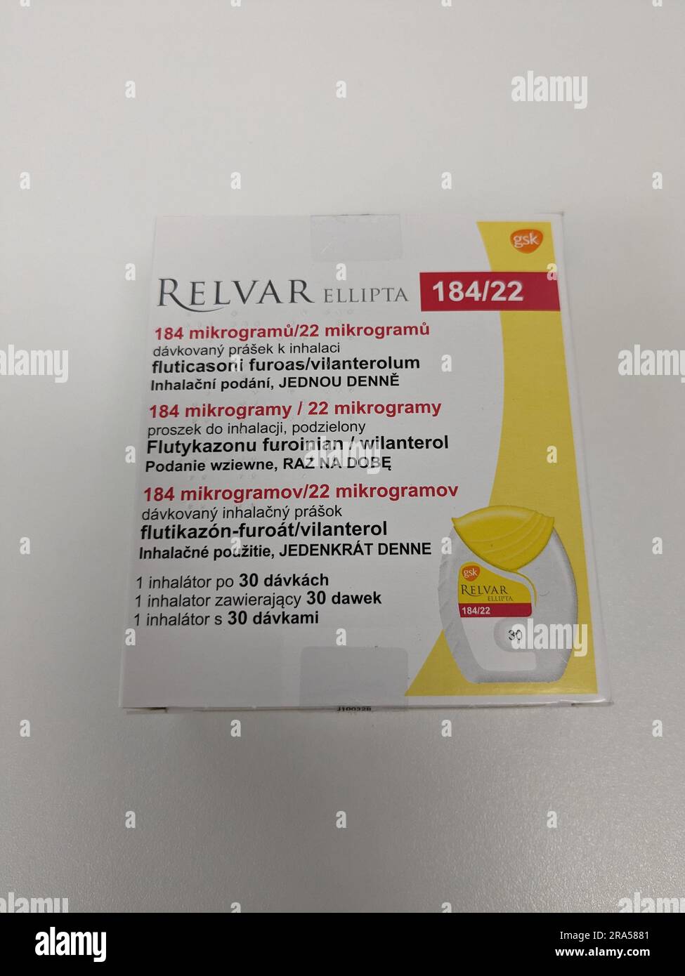 Prague,Czech republic-May 22 2023:GSK Relvar Elipta dry powder for ...