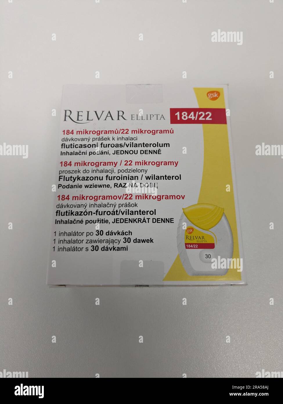 Prague,Czech republic-May 22 2023:GSK Relvar Elipta dry powder for ...