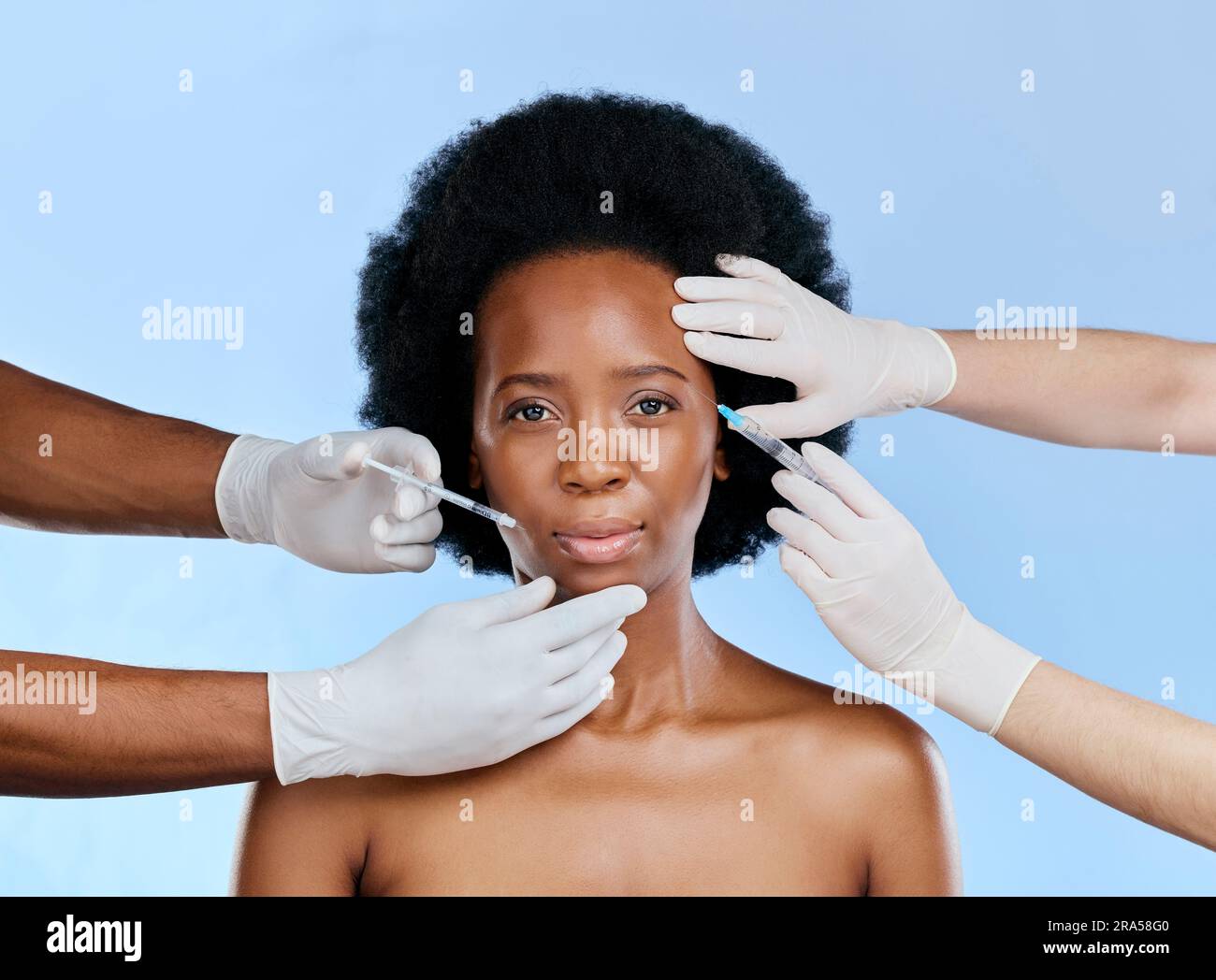 Black woman, facial injection and beauty in portrait, cosmetic ...