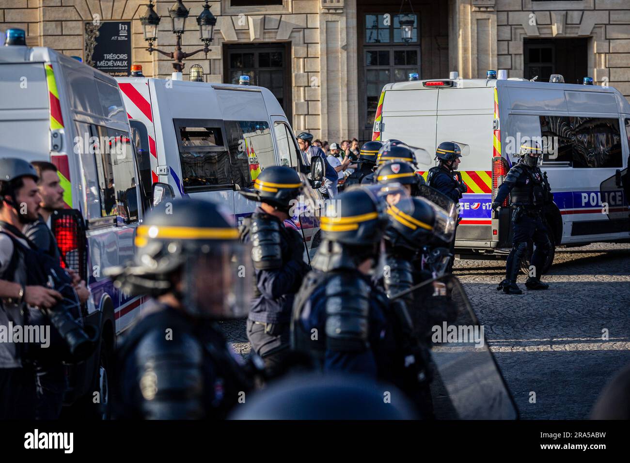 Paris, France. 30th June, 2023. A squad of police seen standing by ...
