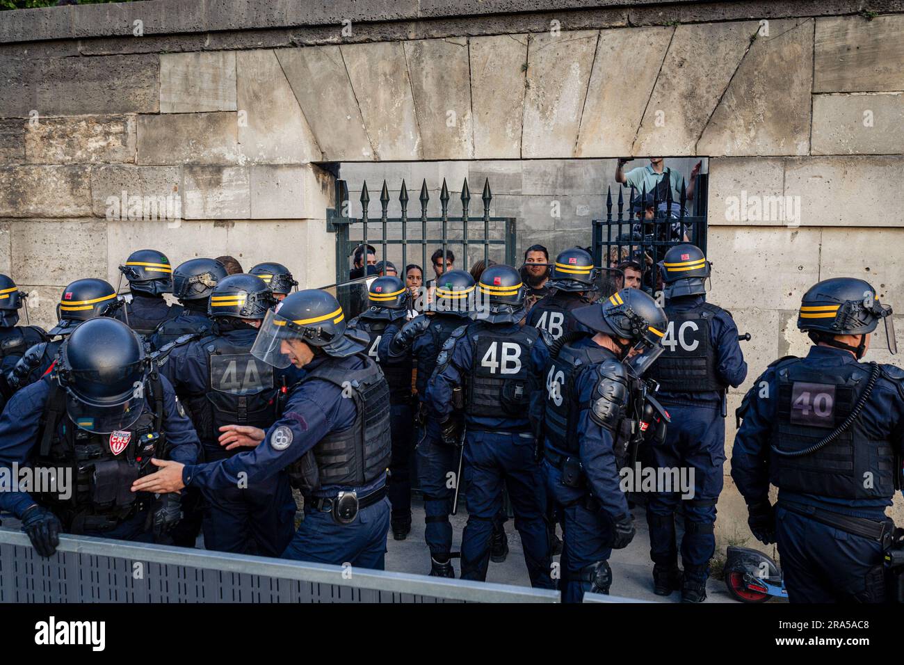 Paris, France. 30th June, 2023. A squad of police seen blocking ...