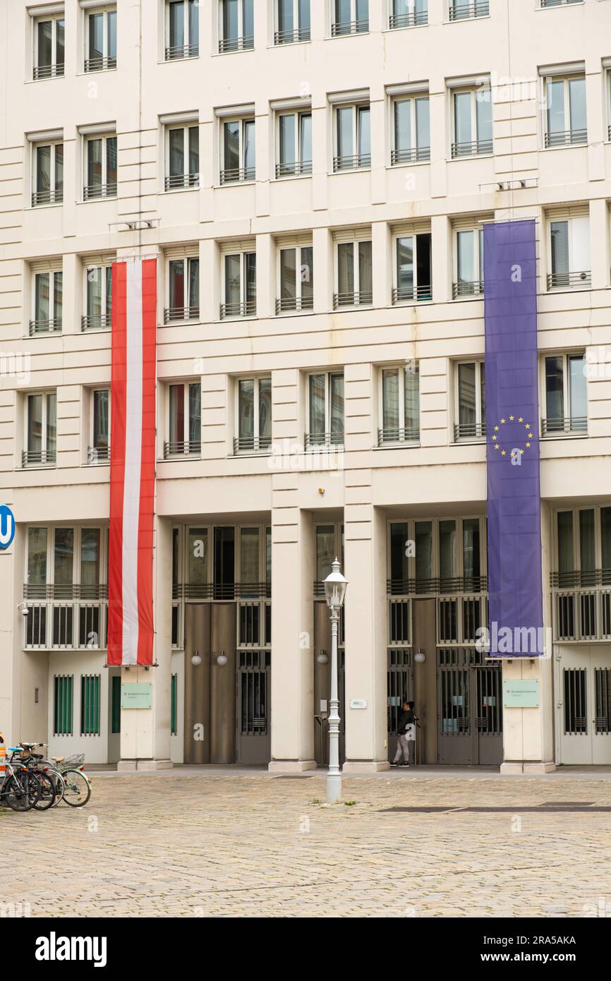 Federal Ministry of the Interior in Vienna in Austria, flags of Austria ...