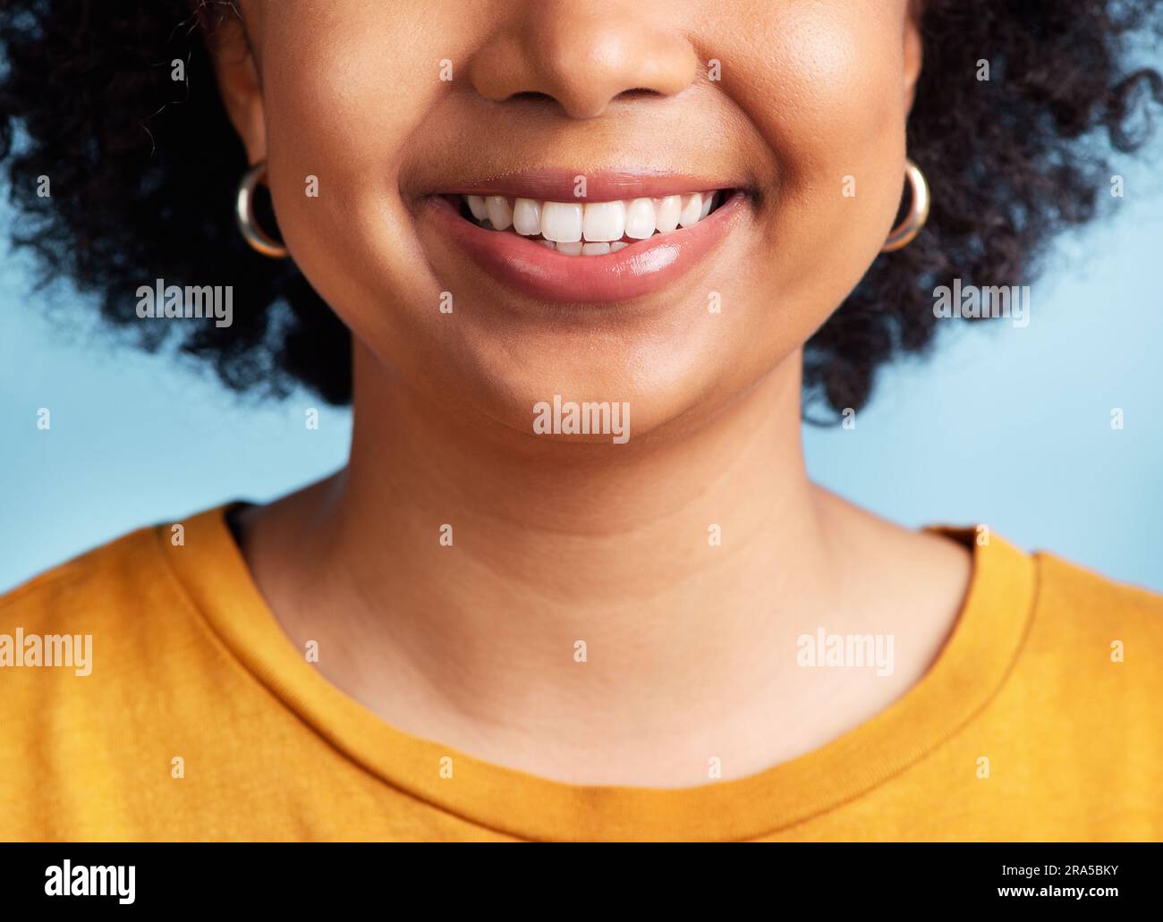 Smile, woman and closeup of mouth and teeth for dental care, hygiene ...