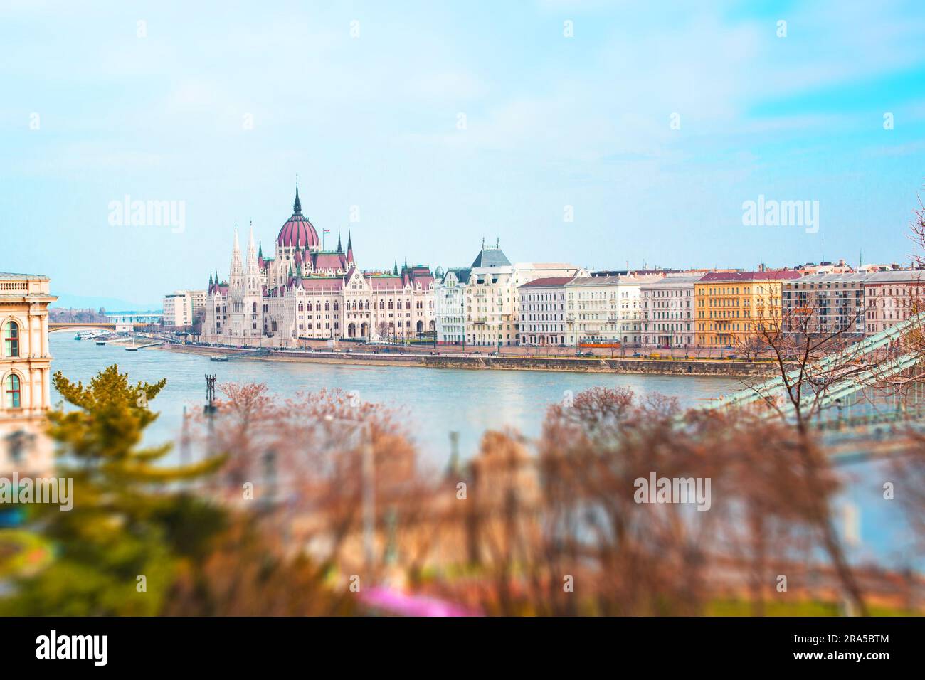 Vibrant spring view of Hungarian Parliament, Danube river, part of ...