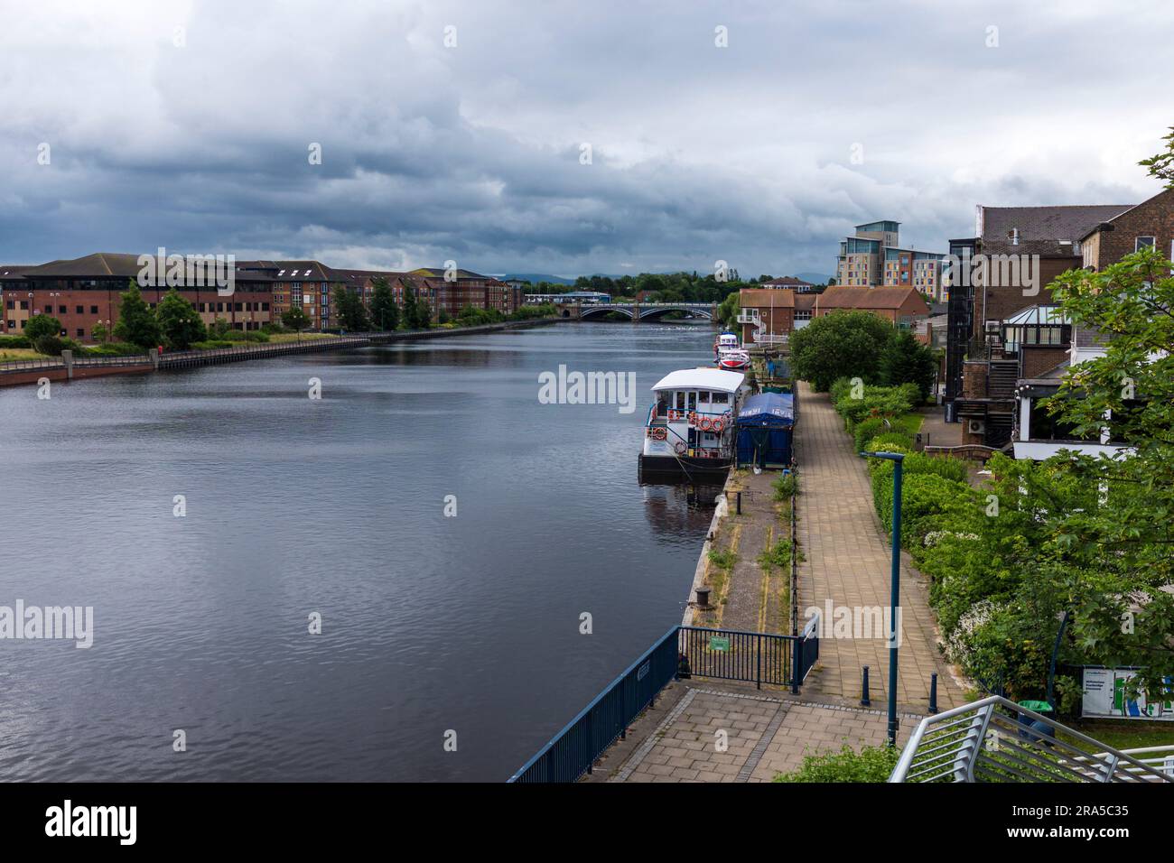 A view along the River Tees in the town centre at Stockton on Tees ...