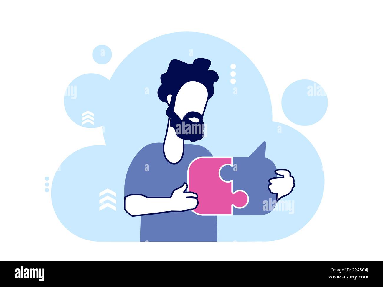 Vector of a young man solving a problem, puzzle pieces together Stock ...