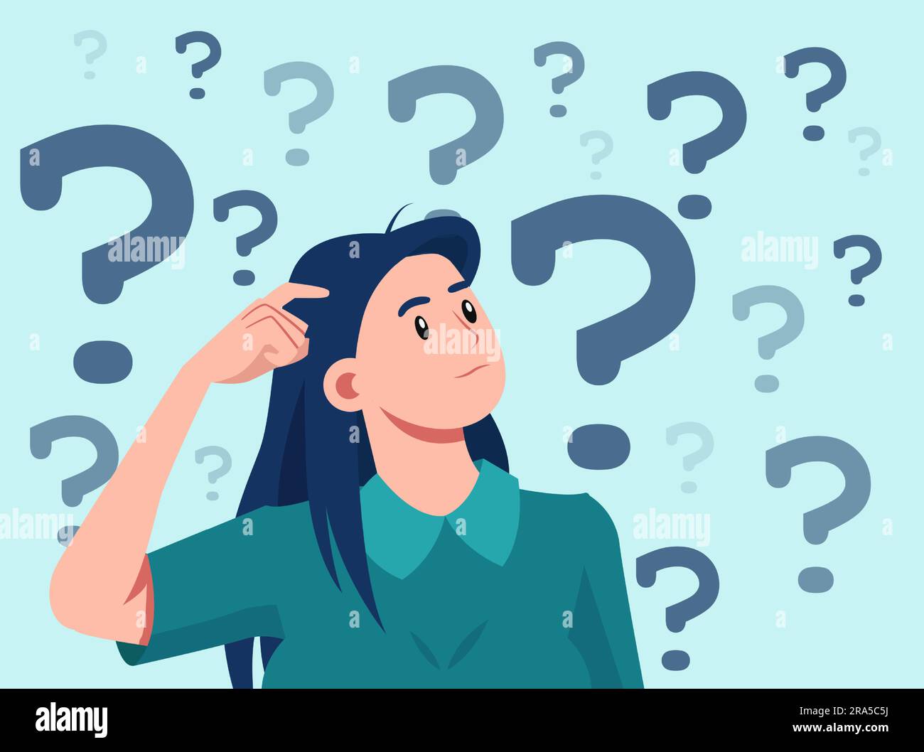 Vector Of A Confused Thinking Young Woman Bewildered Scratching Head
