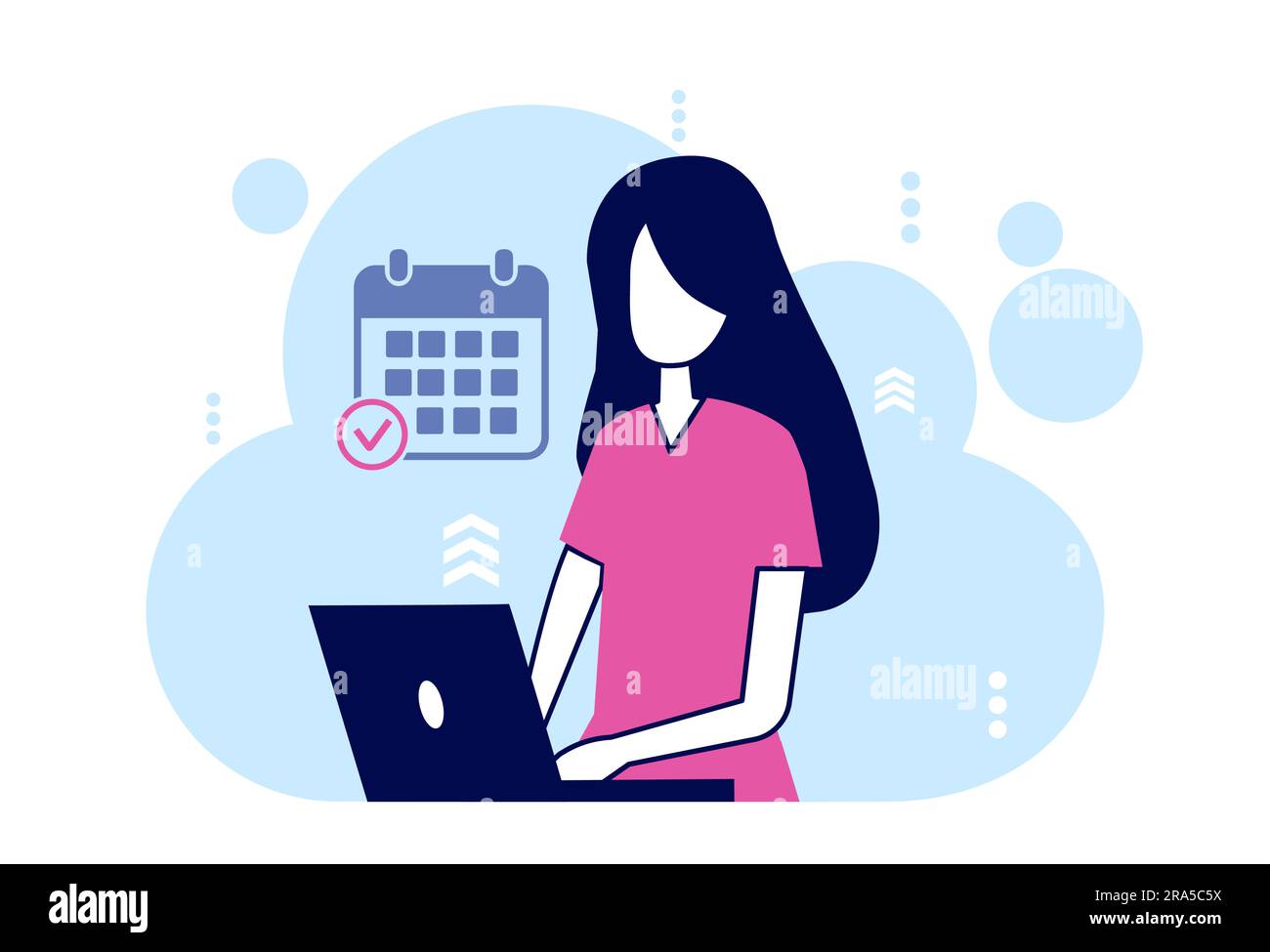 Vector of a young professional woman using laptop computer making plans ...