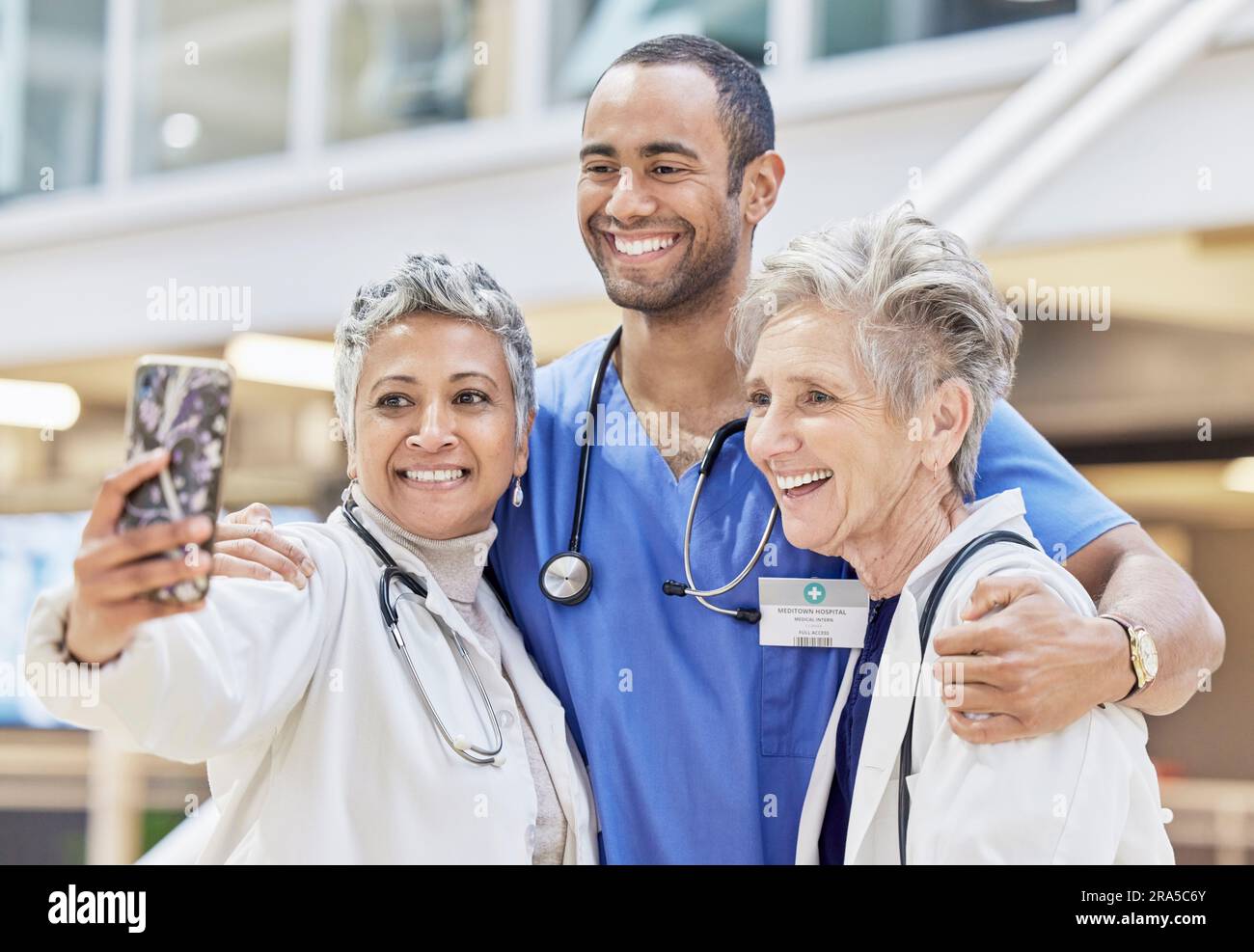 Teamwork, selfie and medical staff with happiness, collaboration and ...