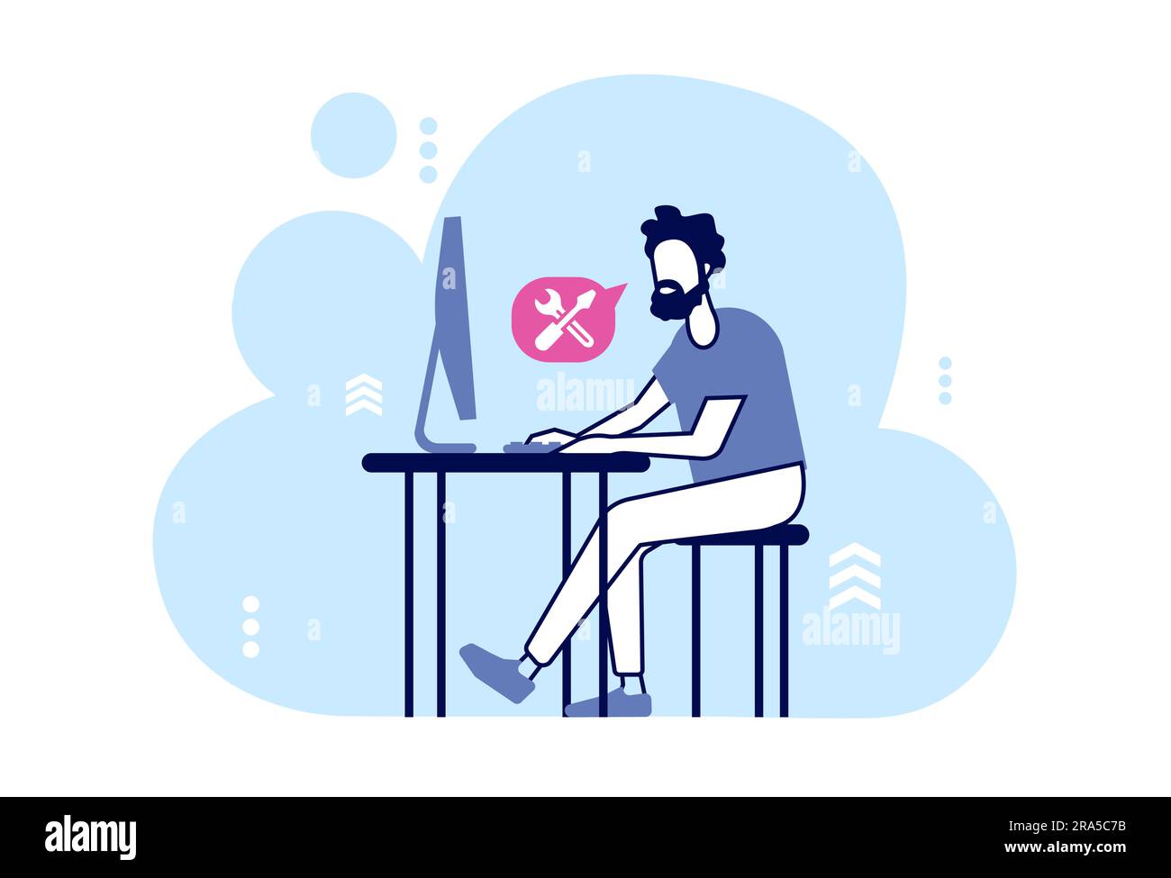 Vector of a young man working on desktop computer providing technical ...