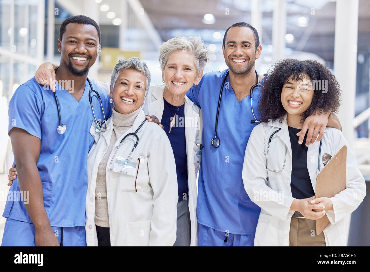 Happy portrait, group and doctors for healthcare service, leadership and teamwork in hospital ...