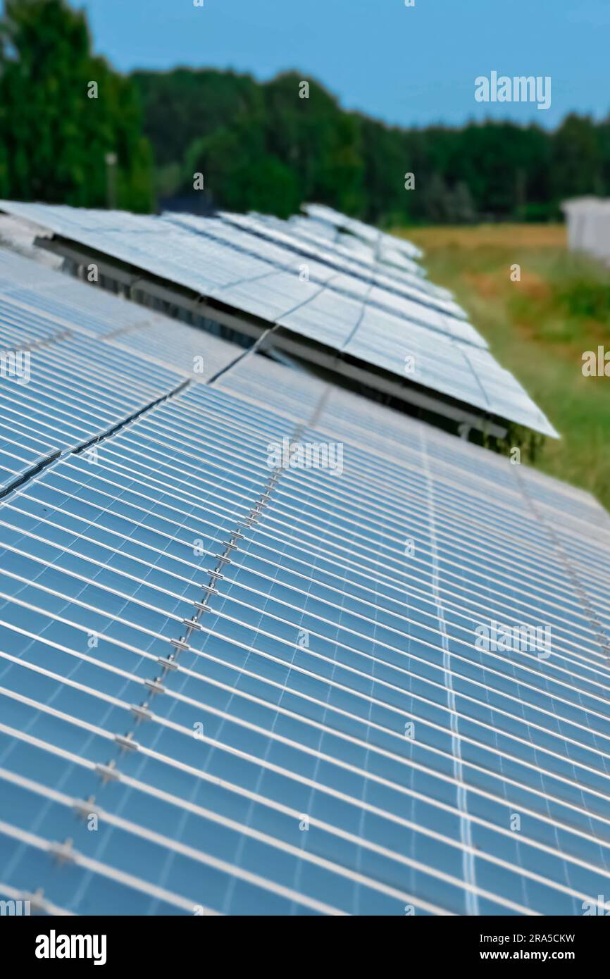 Rows of solar panels in a field. Solar power plant. with solar panels ...